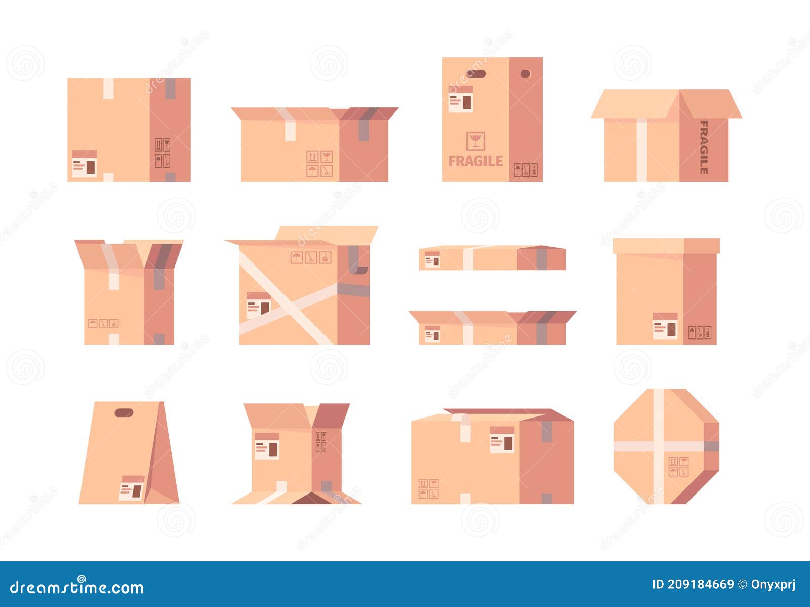 Delivery Boxes. Cardboard Containers Cargo Boxes in Flat Style Garish ...