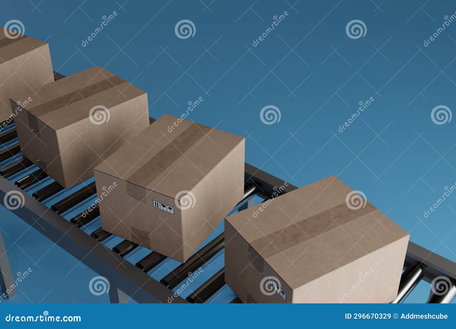 Delivery Boxes Move on a Conveyor Belt for Logistics Distribution, 3d ...
