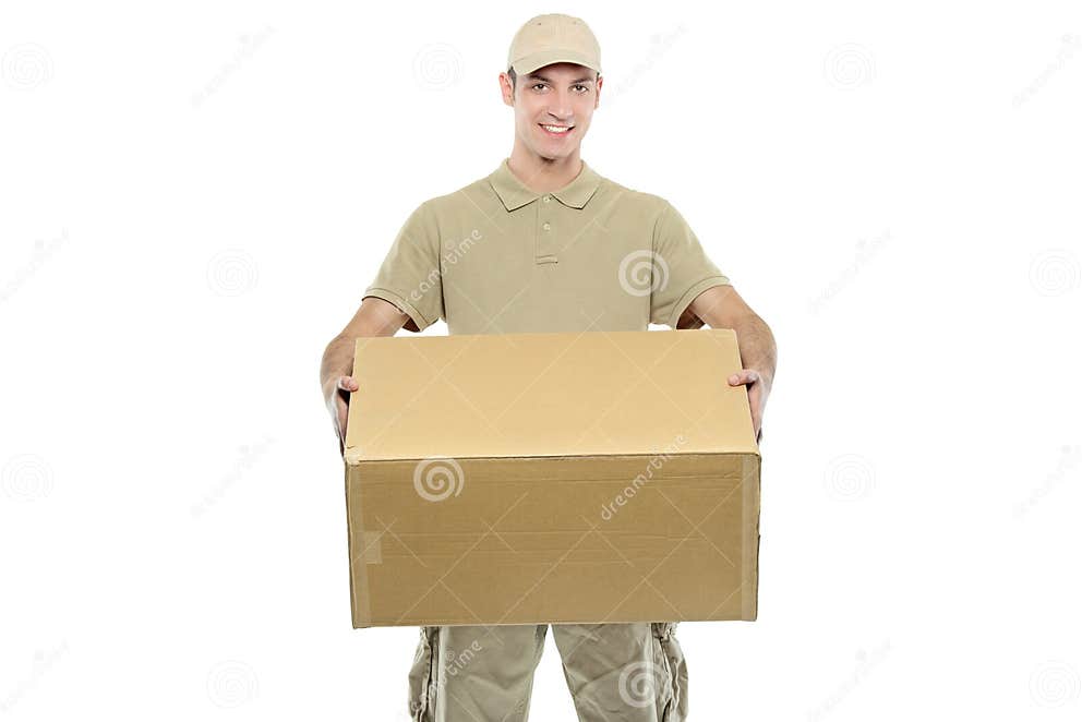 A Delivery Boy Carrying a Box Stock Image - Image of deliver, male ...