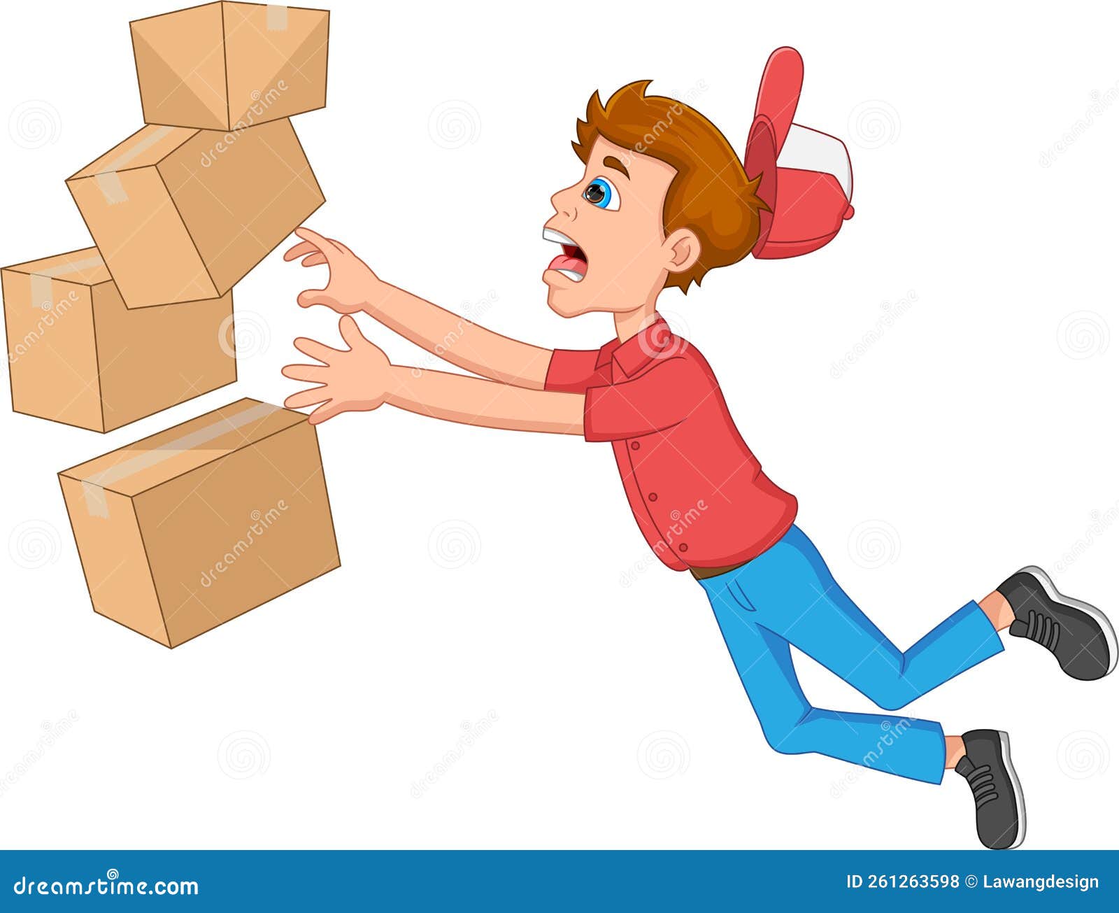 Delivery Boy Carrying Heavy Box Fall Down Stock Vector - Illustration ...