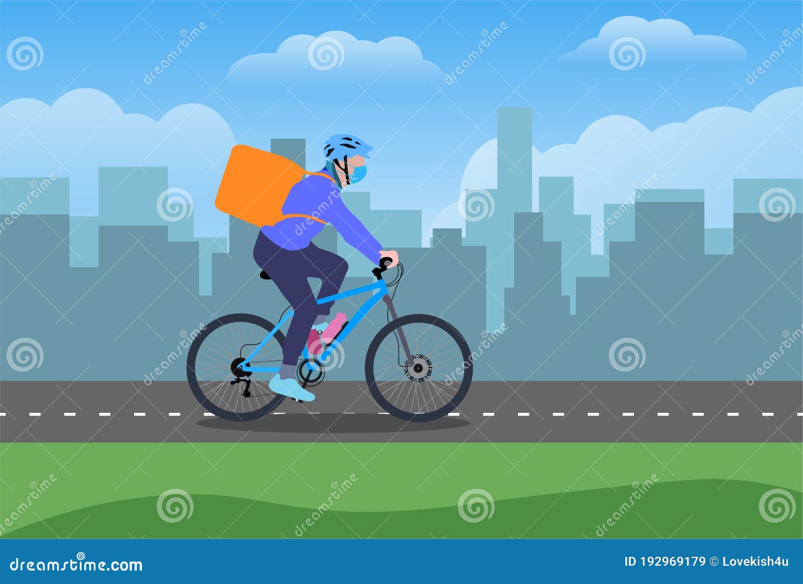 A Delivery Boy on Cycle with Backpack Simple Design on White Background ...
