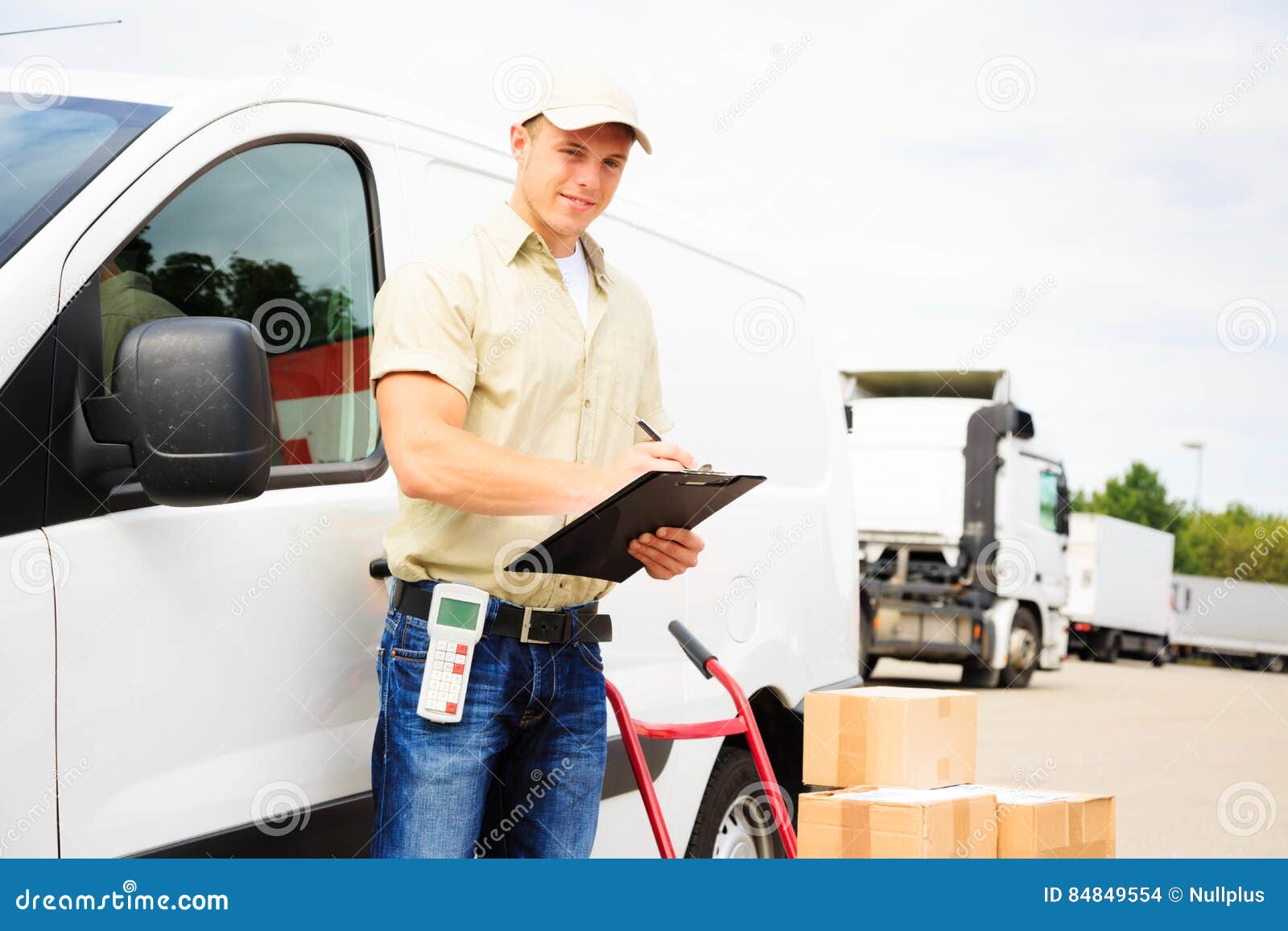 Delivery Boy Standing Next To His Van Stock Photo - Image of ...