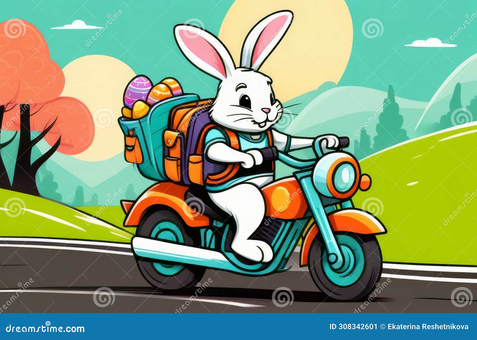 A Delivery Bunny Carries Easter Eggs in a Backpack Behind His Back ...