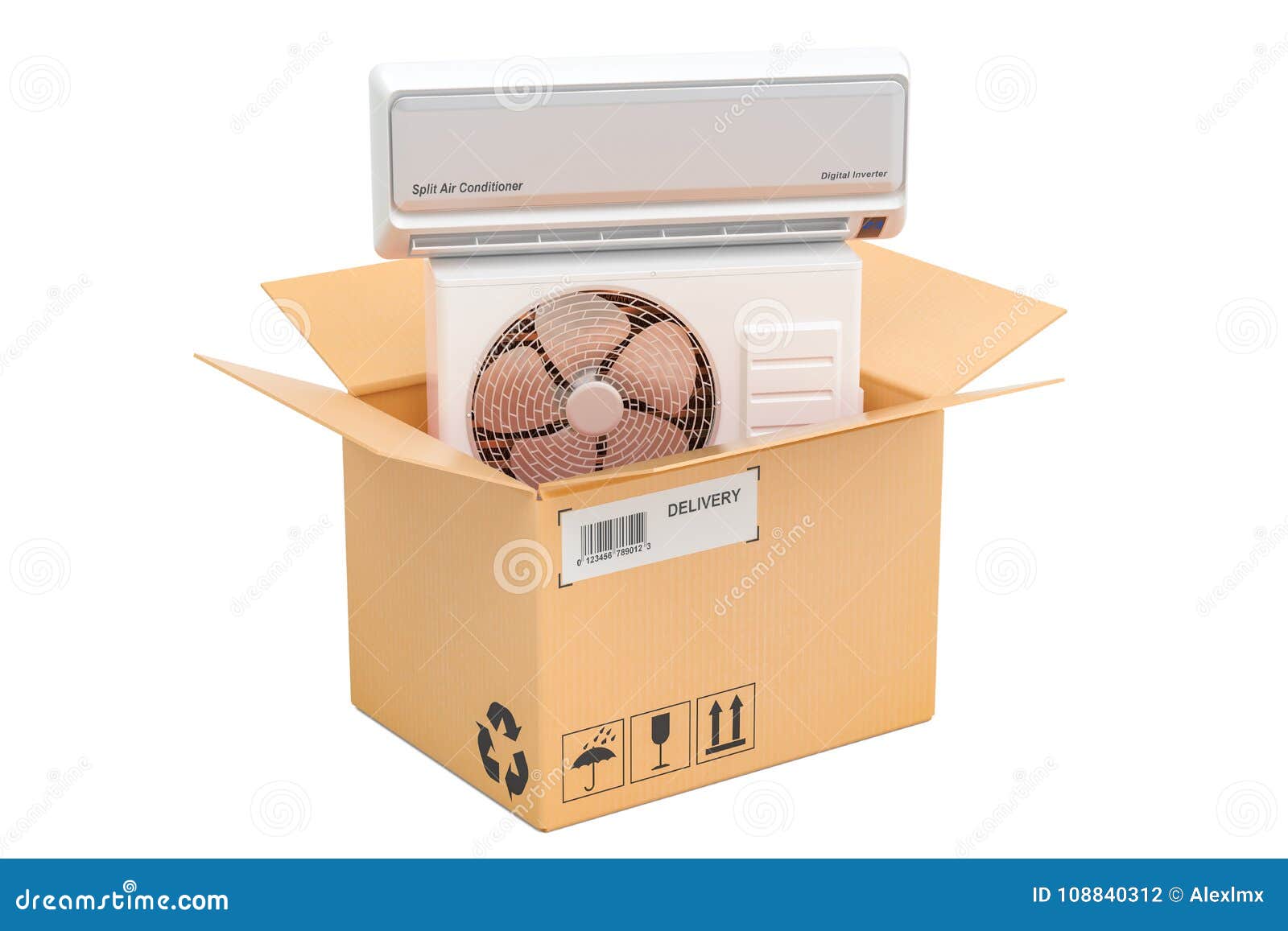 Delivery Concept, Air Conditioner Inside Cardboard Box. 3D Rendering ...