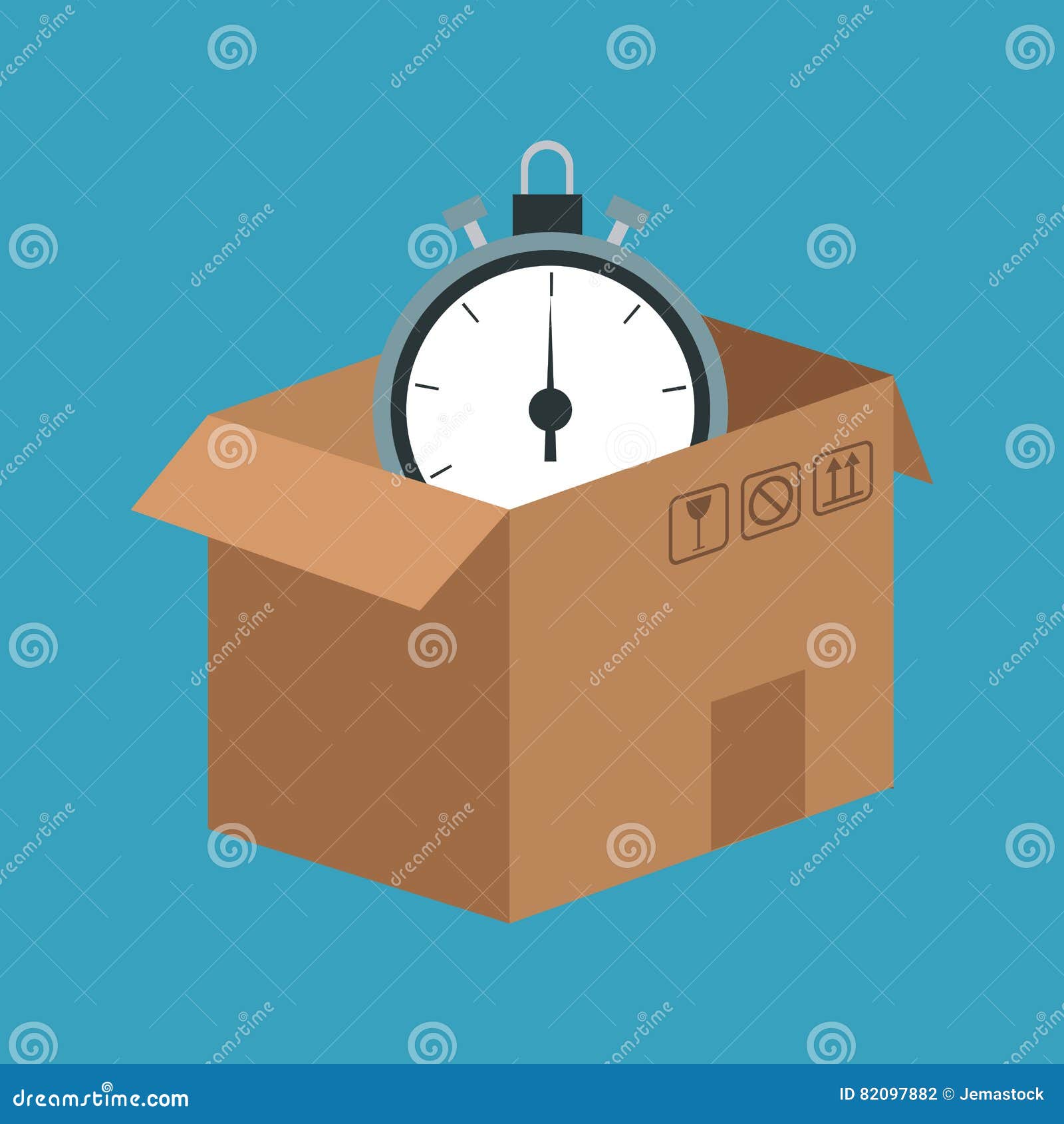 Delivery Concept Cardboard Box Clock Time Stock Vector - Illustration ...