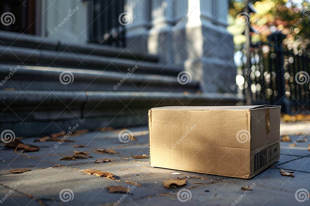 Delivery Concept - Cardboard Box on the Doorstep Stock Illustration ...