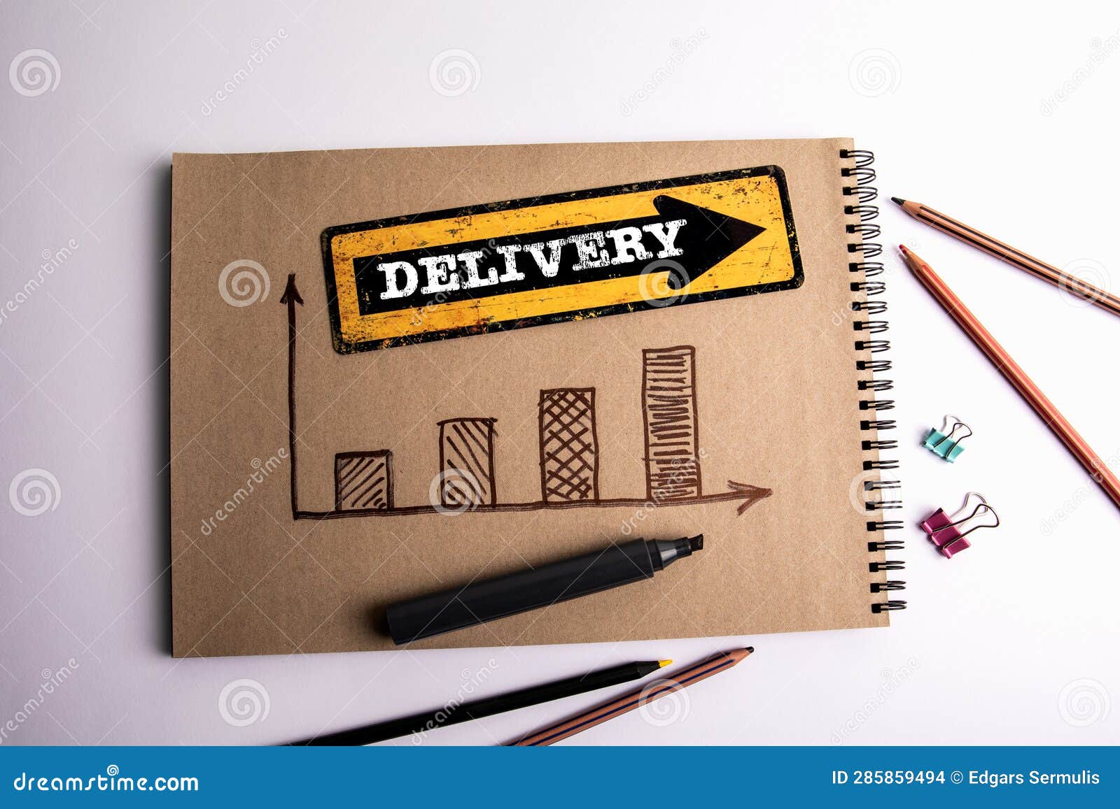 Delivery Concept. Development Graph and Direction Arrow with Text on ...