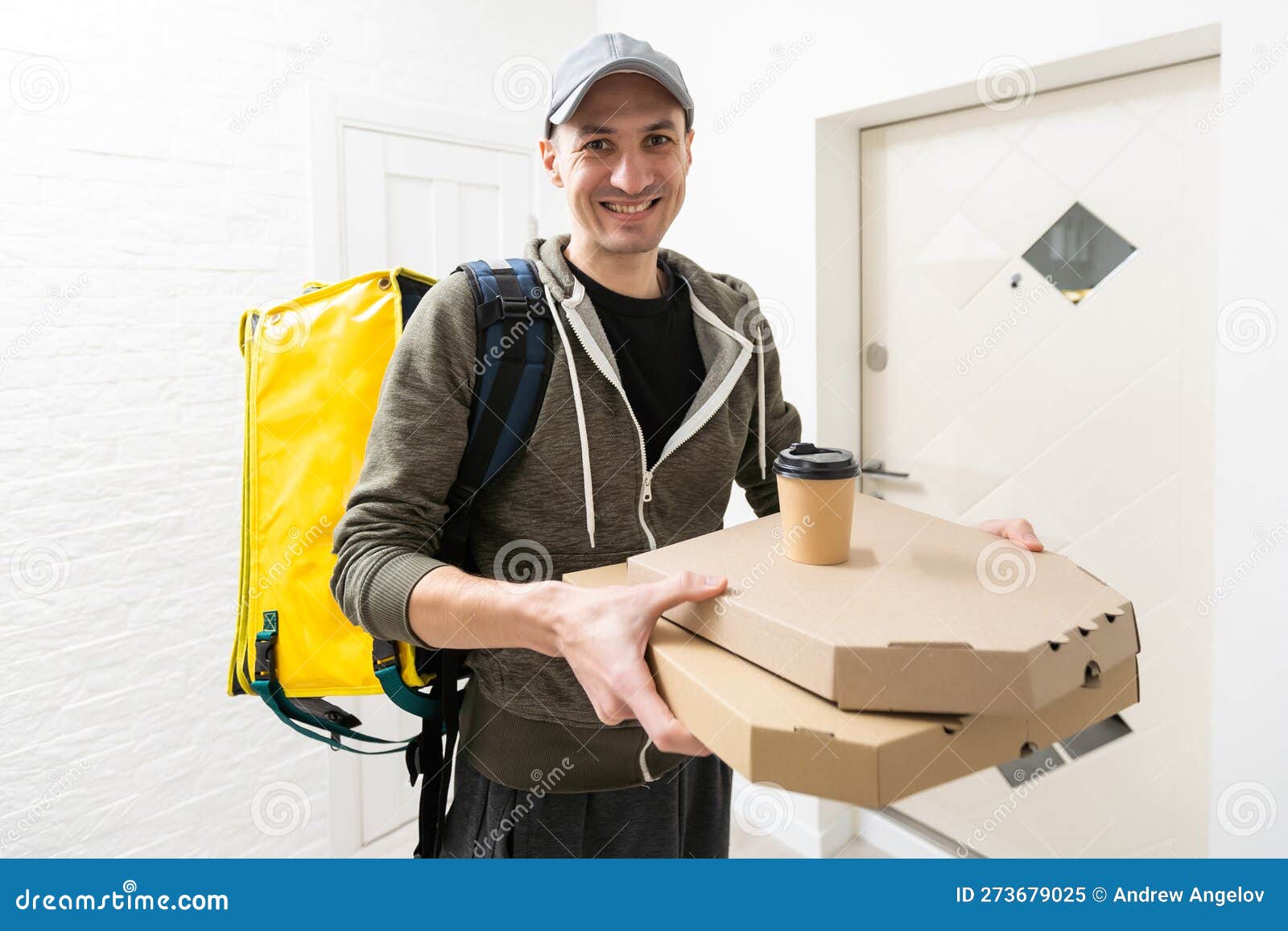 Delivery Concept. Portrait of Handsome Pizza Delivery Man Stock Image ...