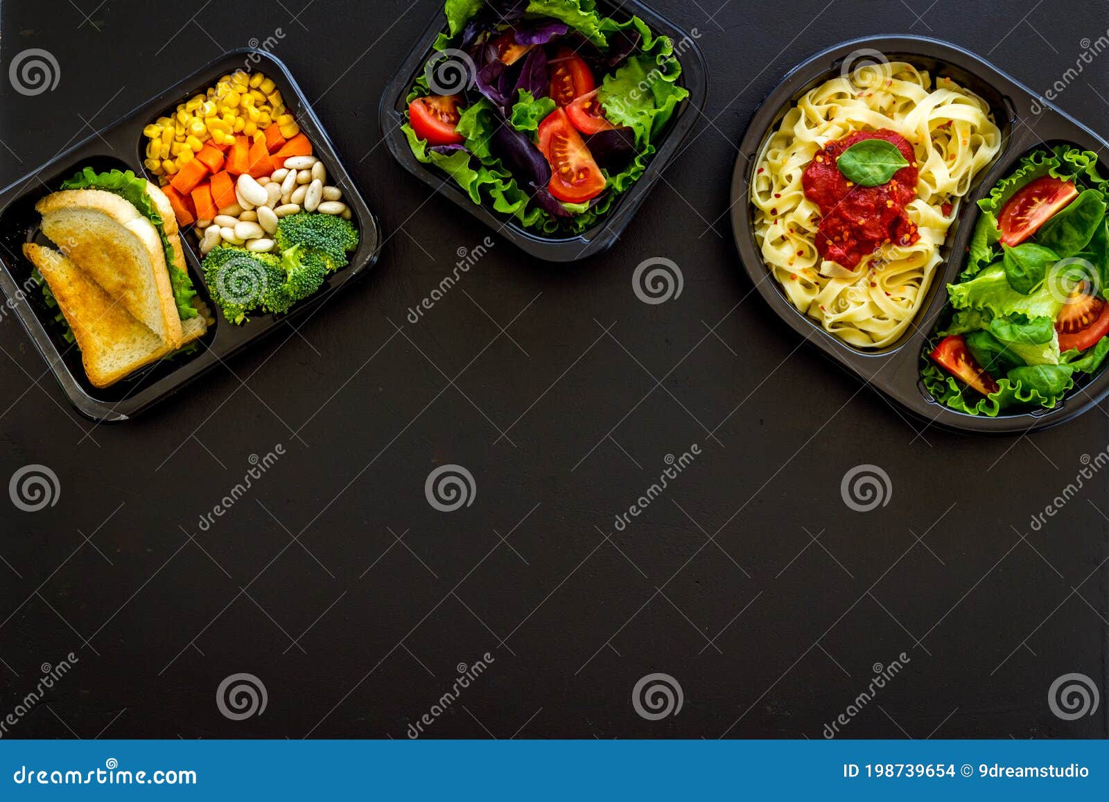 Delivery Containers with Takeout Food on Table. View from Above Stock ...