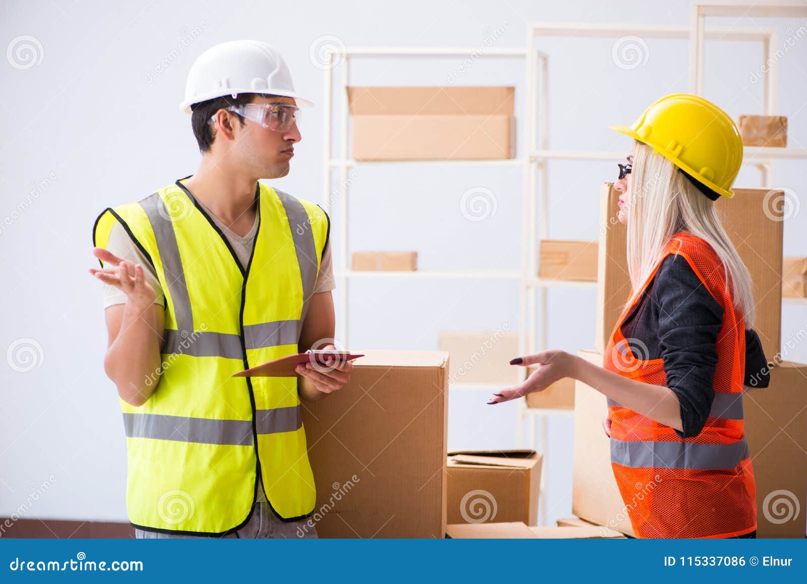 The Delivery Contractor Delivering Boxes To Office Stock Photo - Image ...