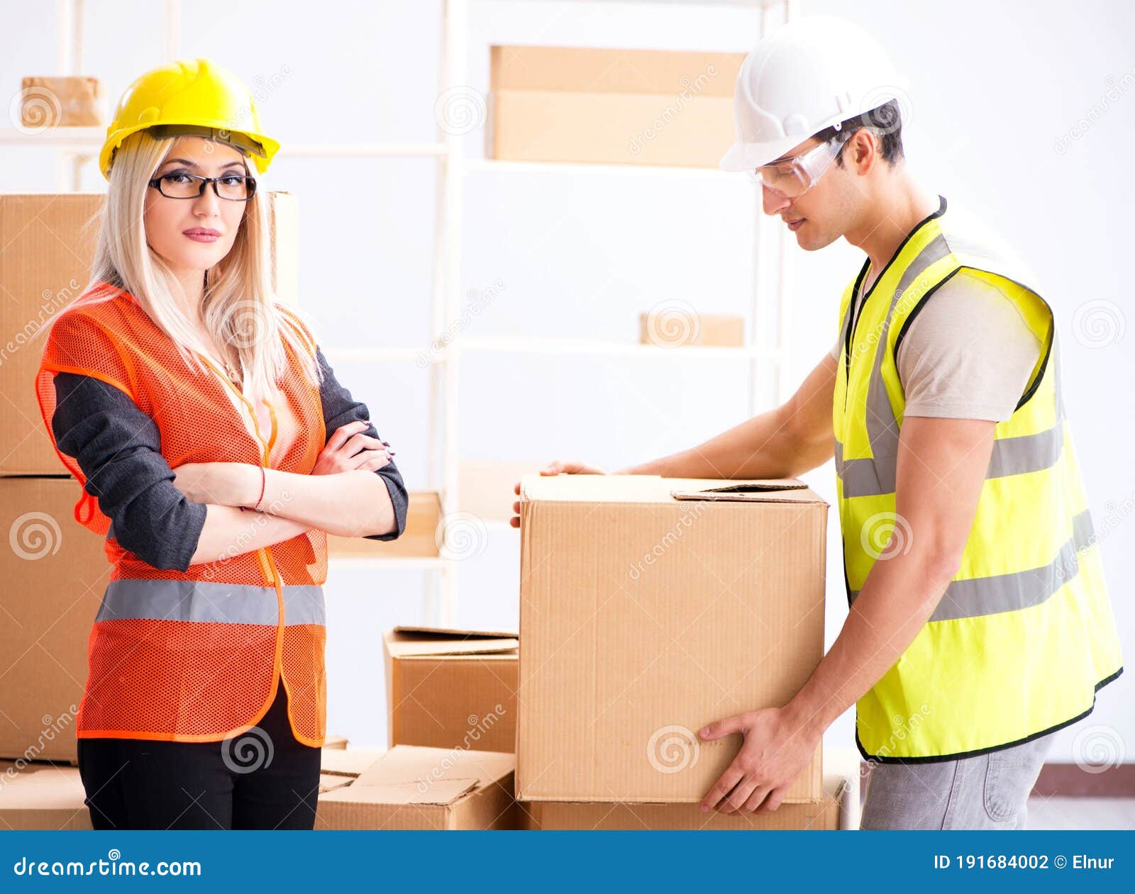 Delivery Contractor Delivering Boxes To Office Stock Photo - Image of ...