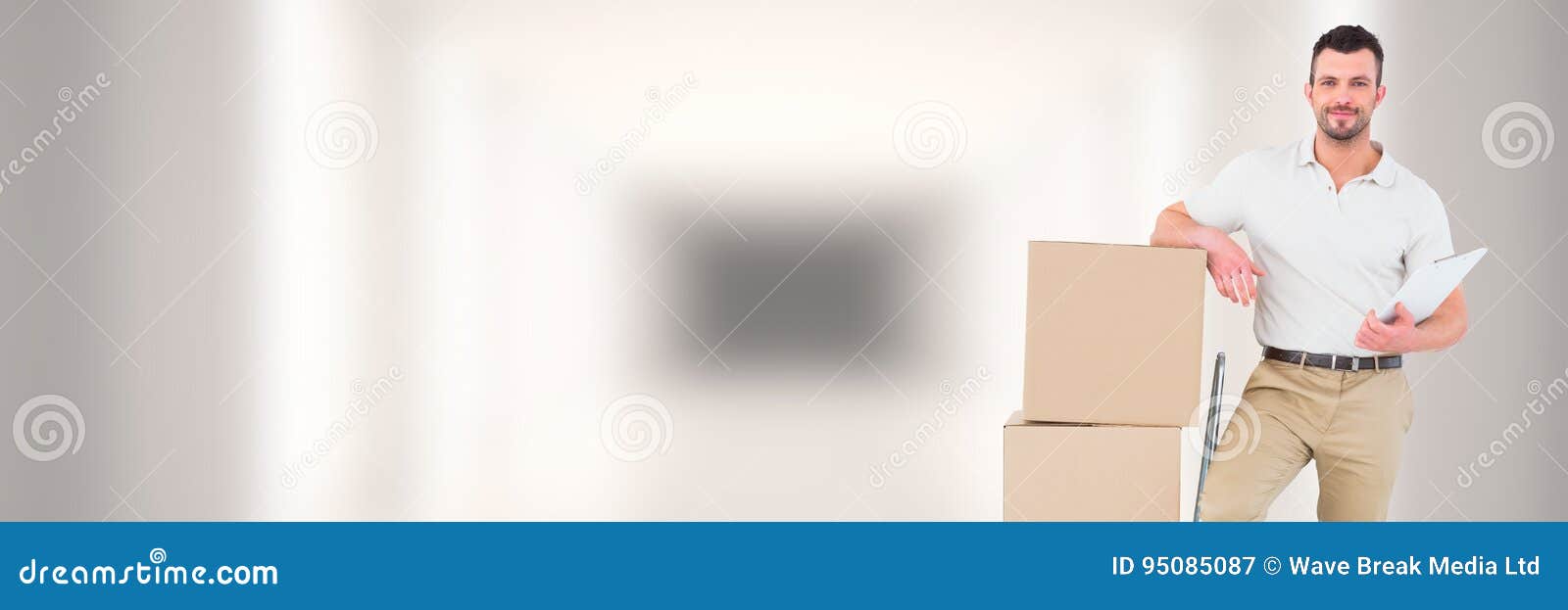 Delivery Courier with Boxes in Front of Blurred Background Stock Image ...