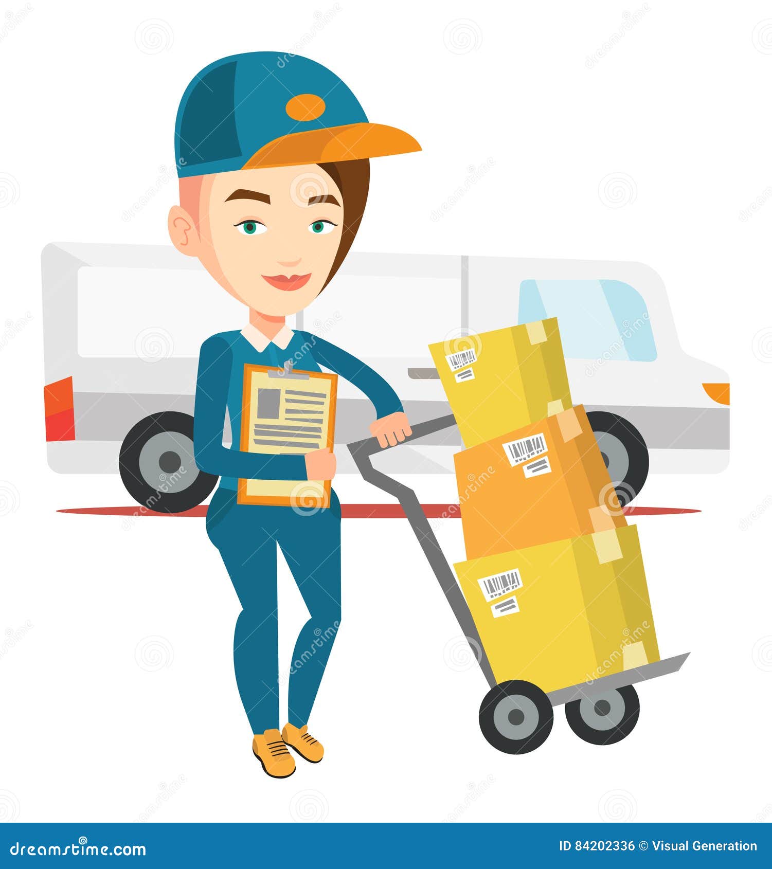 Delivery Courier with Cardboard Boxes. Stock Vector - Illustration of ...