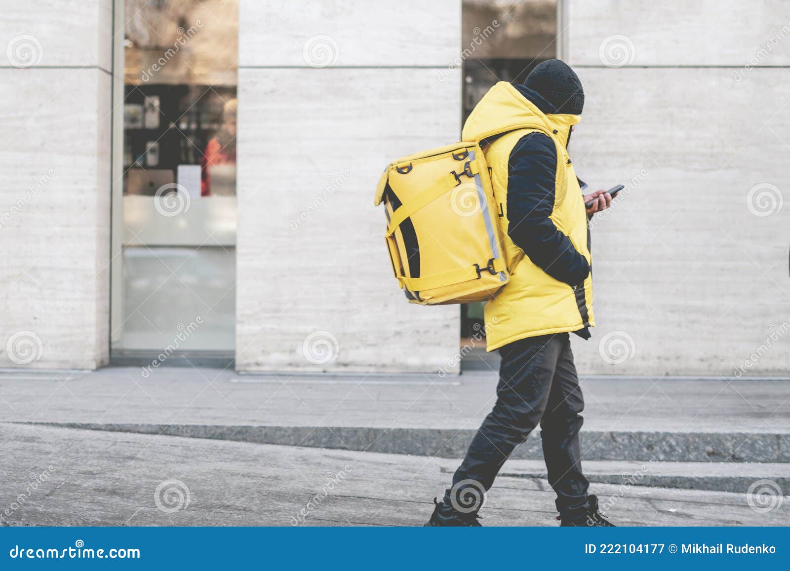 Delivery Courier on Foot with Huge Package on Back B Stock Image ...