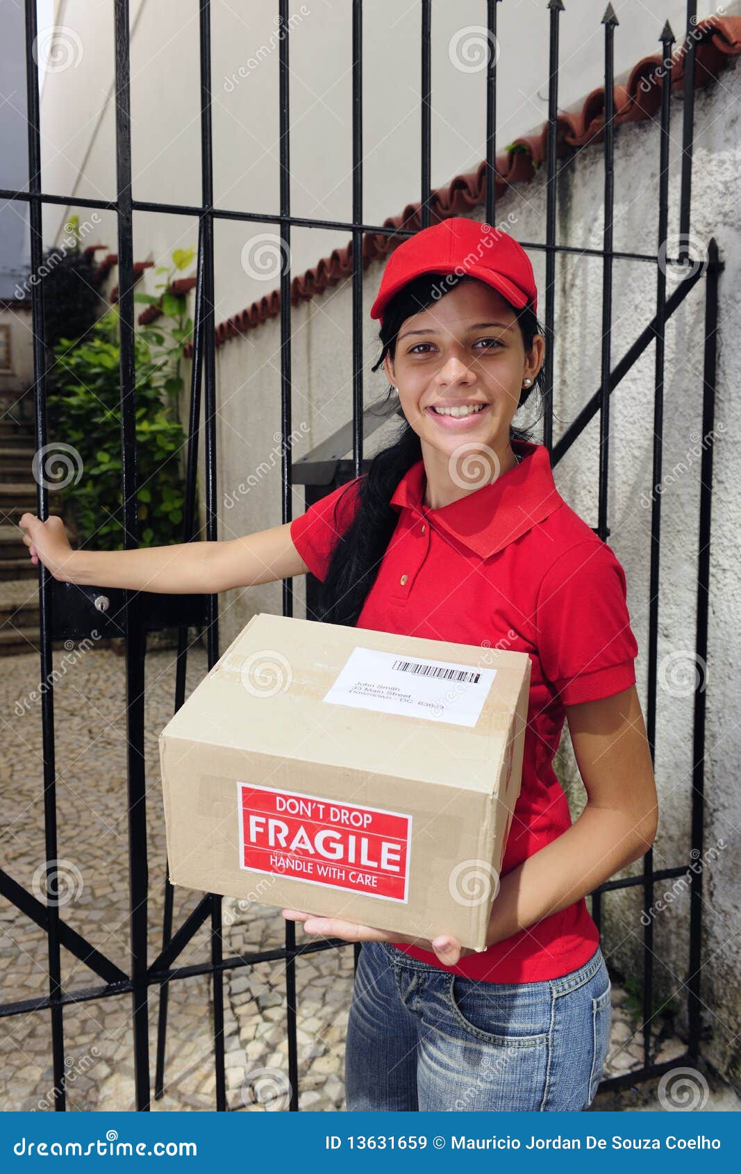 Delivery Courier or Mailman Delivering Package Stock Image - Image of ...