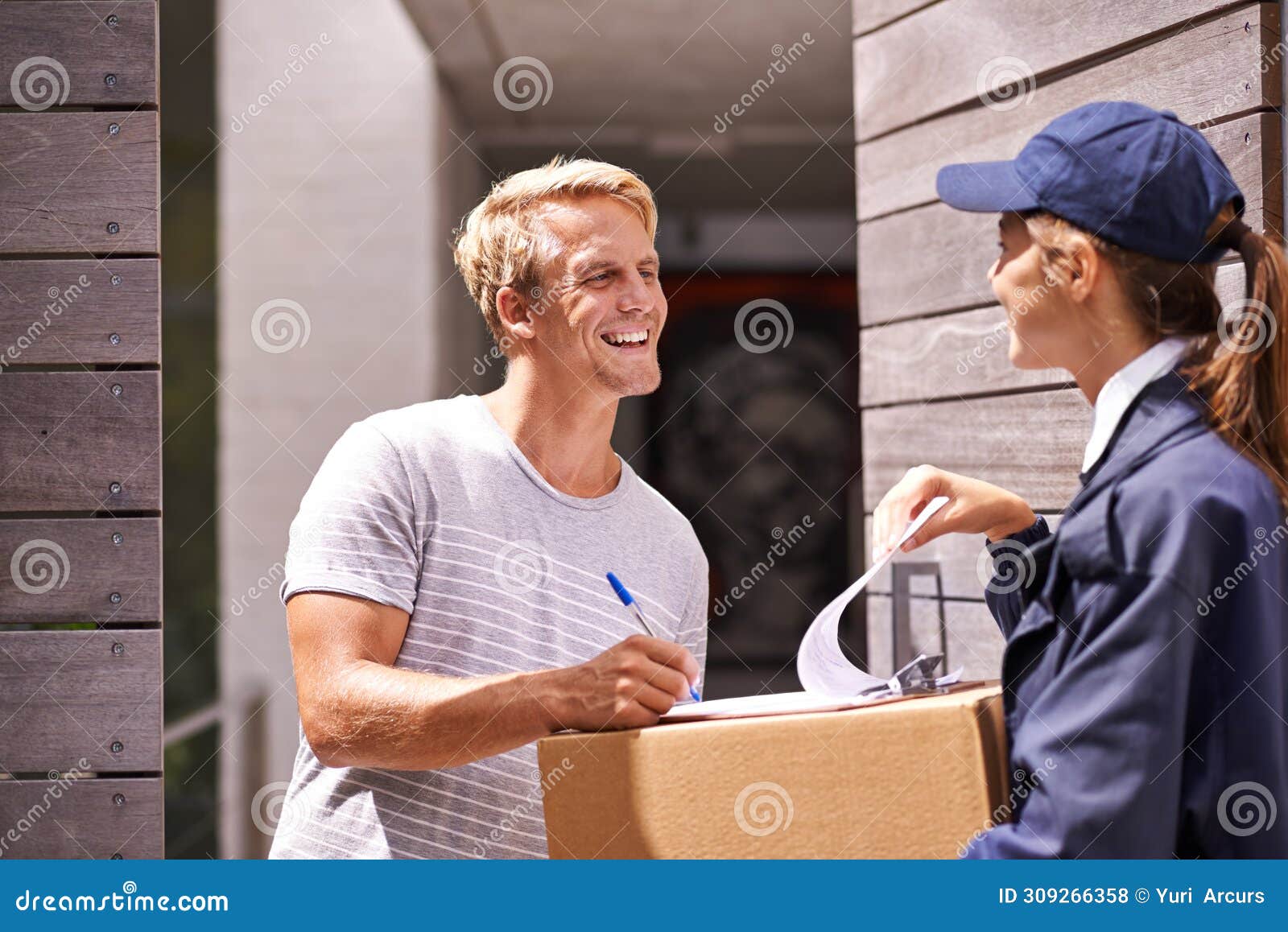 Delivery, Courier and Man Sign Documents, Forms and Application for ...