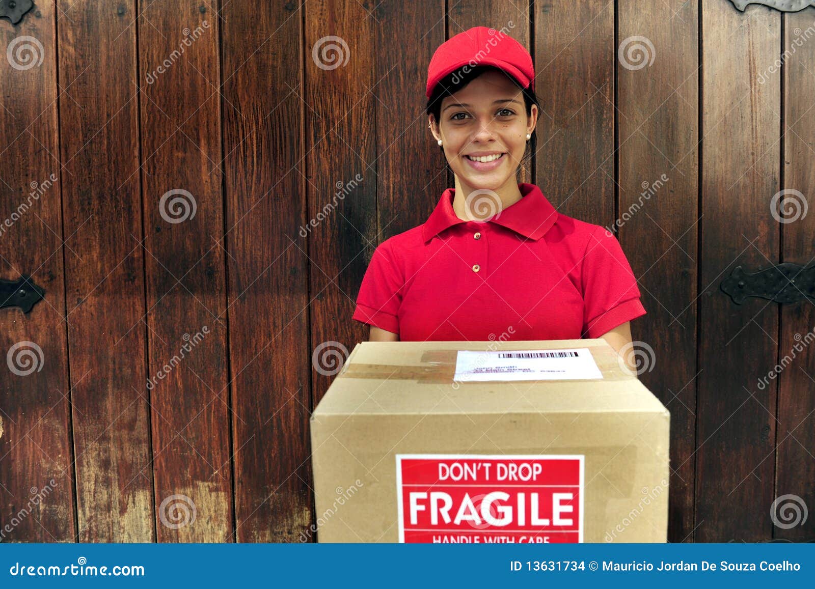 Delivery Courier with Package Stock Photo - Image of girl, carton: 13631734