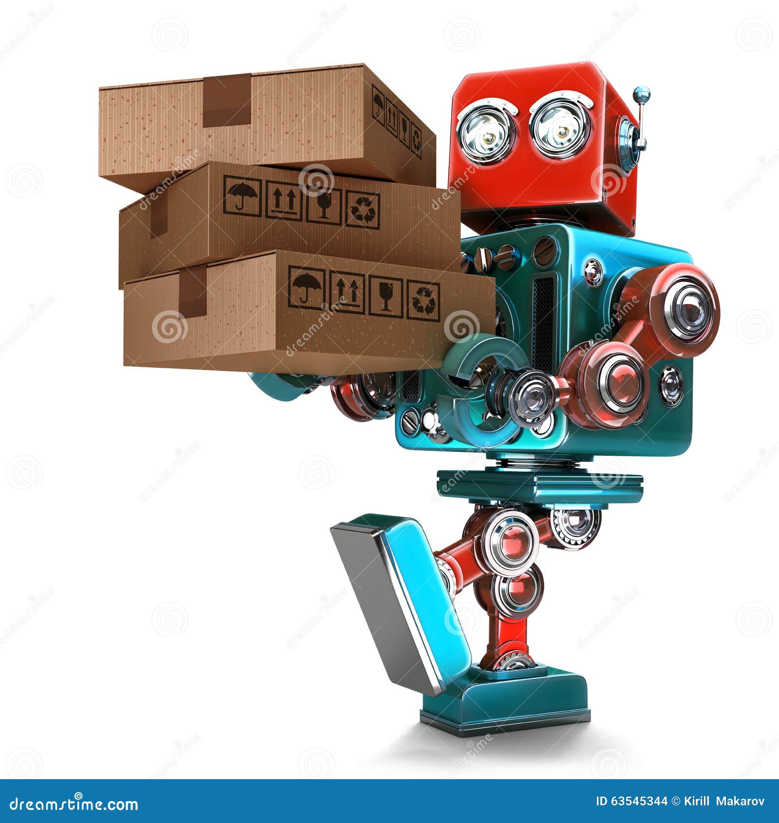 Delivery Courier Robot Delivering Package. Isolated. Contains Clipping ...