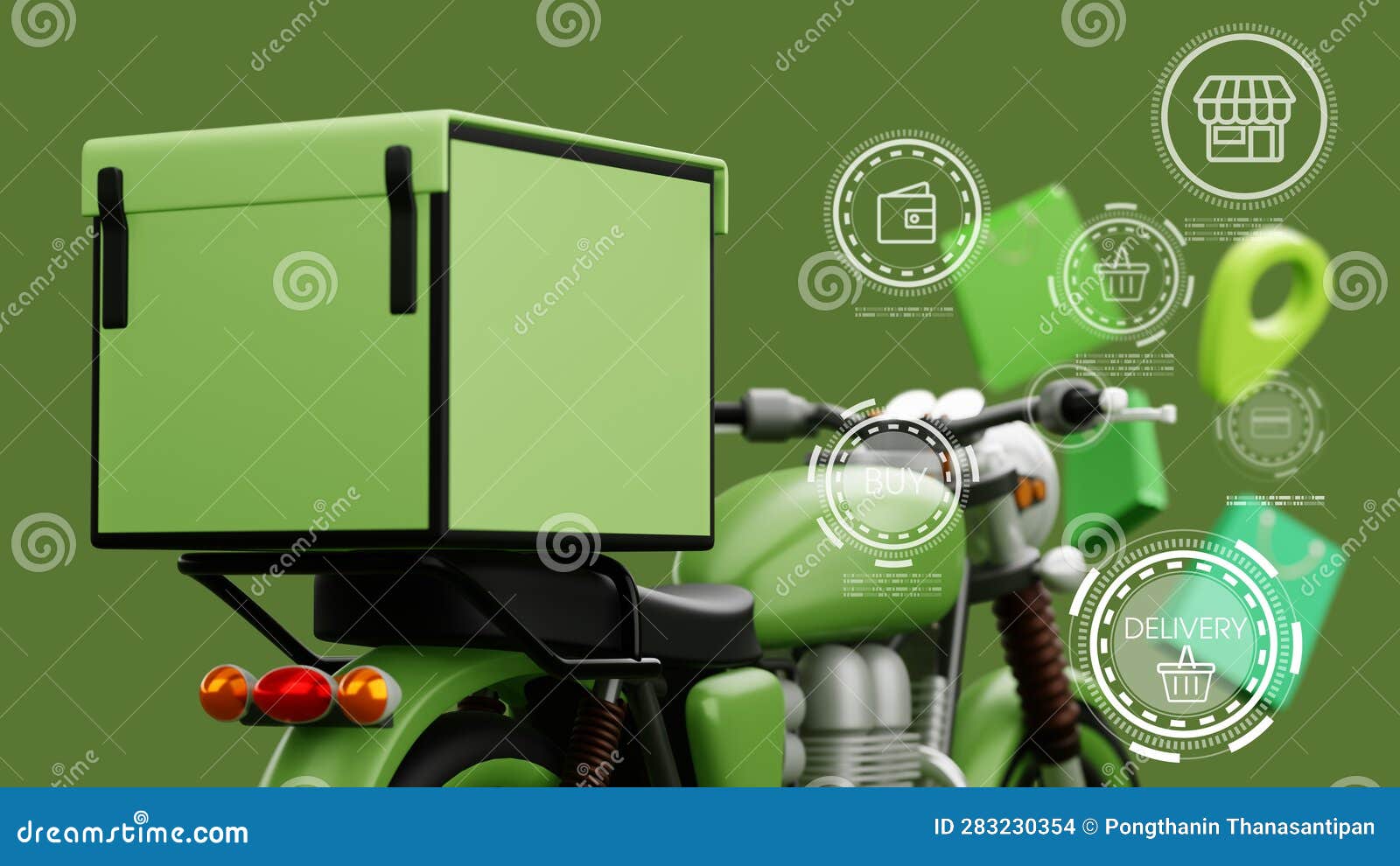 Delivery Courier Service, Online Shopping, Motorcycle with Parcel Box ...