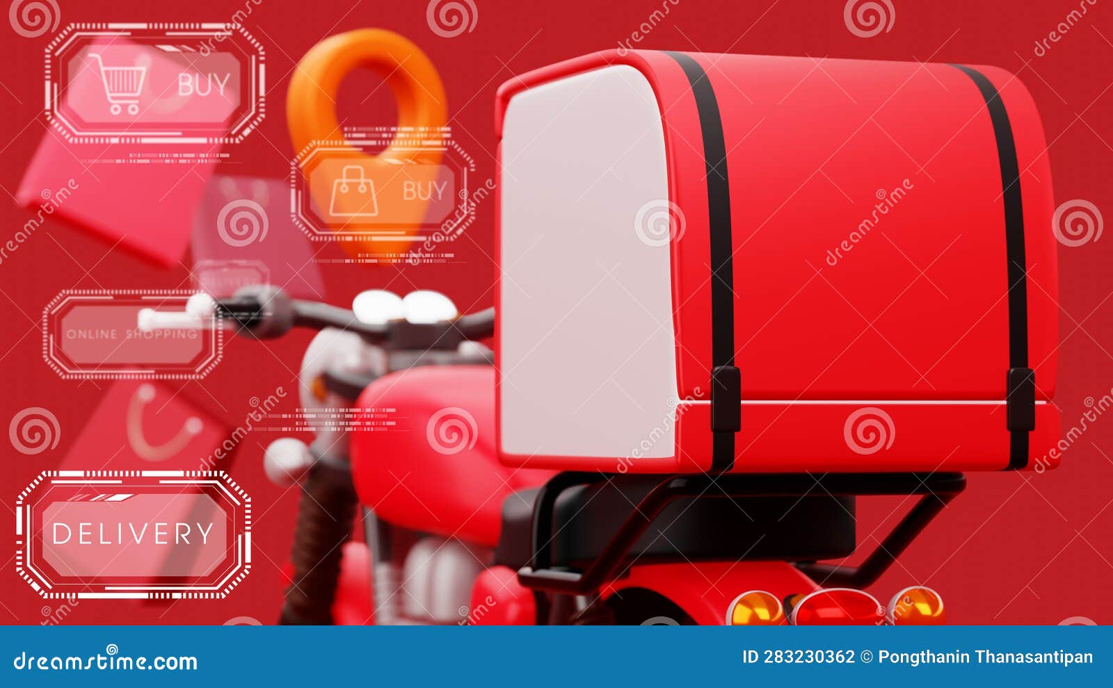 Delivery Courier Service, Online Shopping, Motorcycle with Parcel Box ...