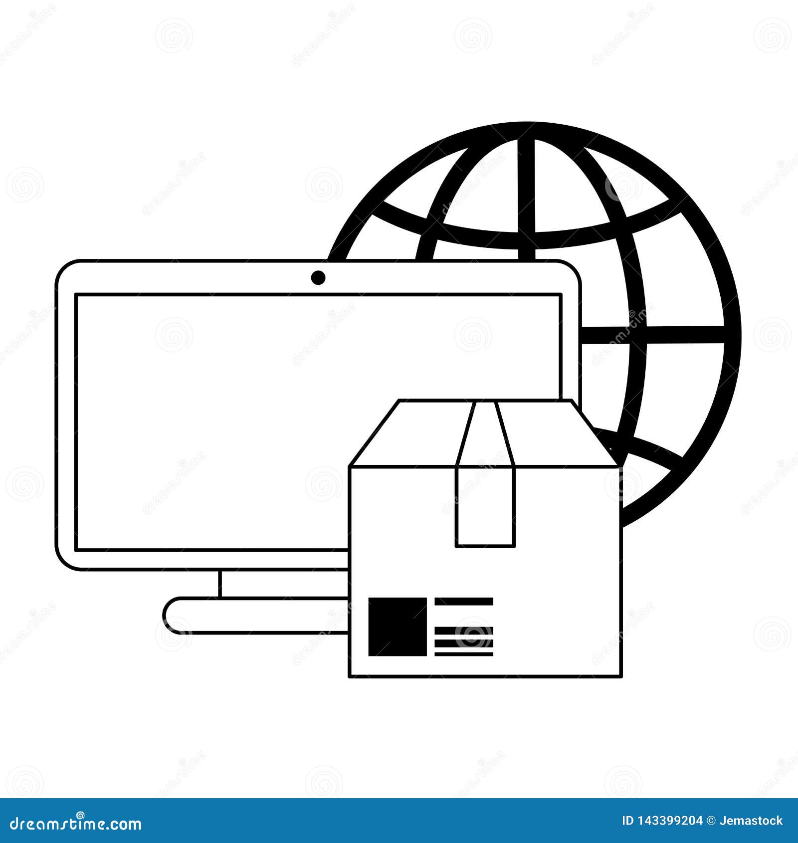 Delivery and Customer Service Black and White Stock Vector ...