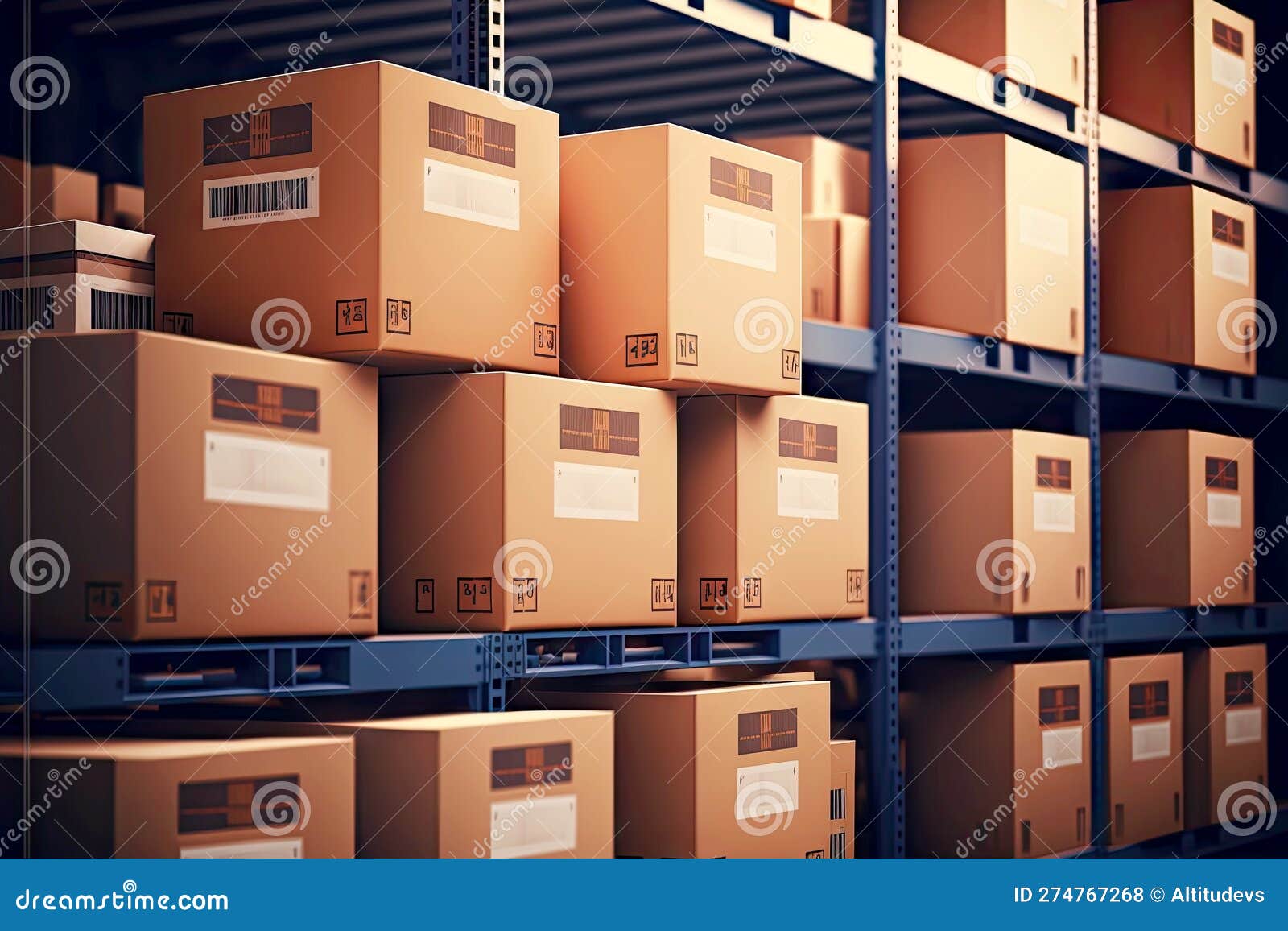 Delivery and Distribution of Boxes with Goods on Warehouse Shelves ...