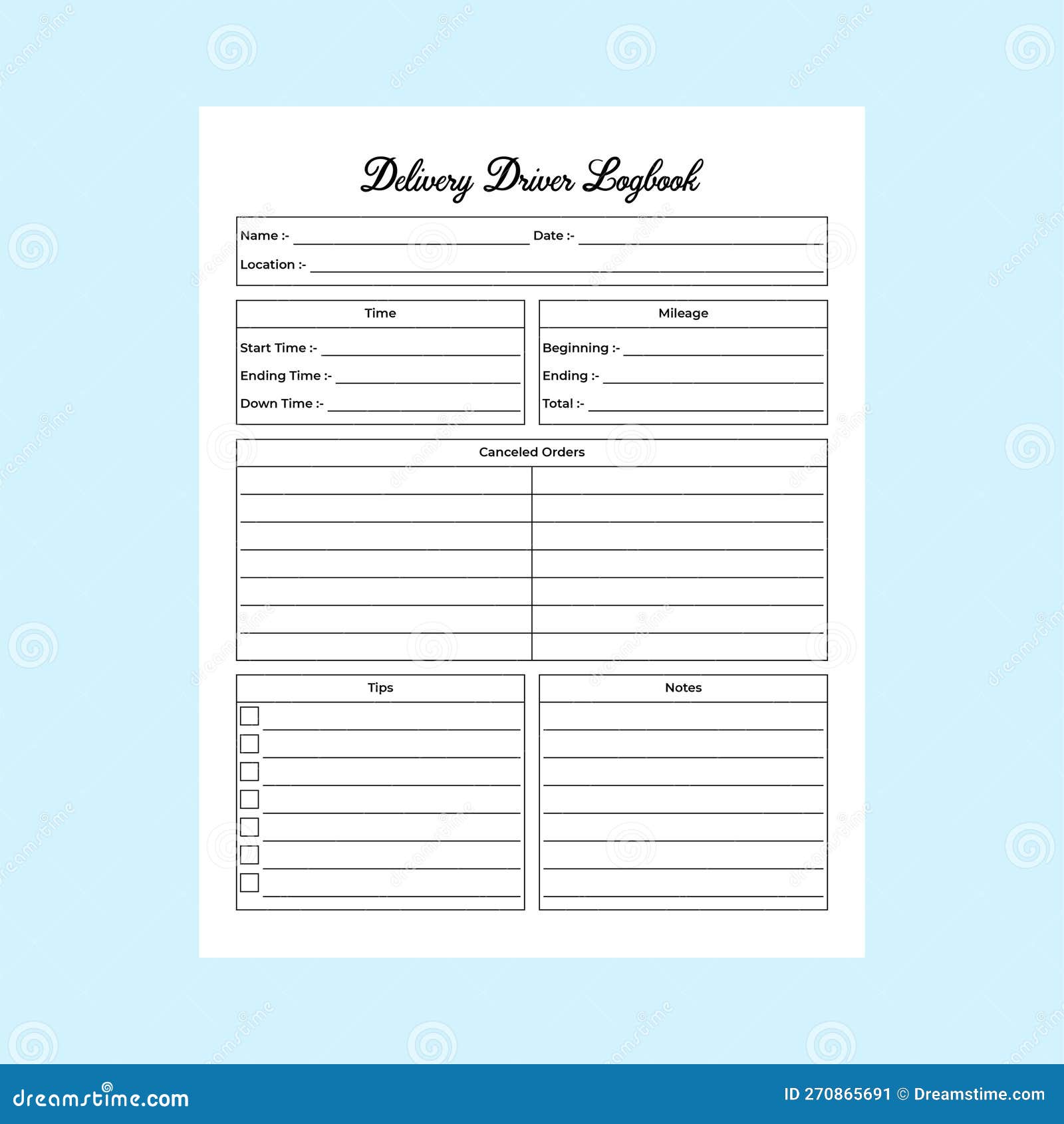 Delivery Driver Info Tracker KDP Interior. Driver daily Activities and ...