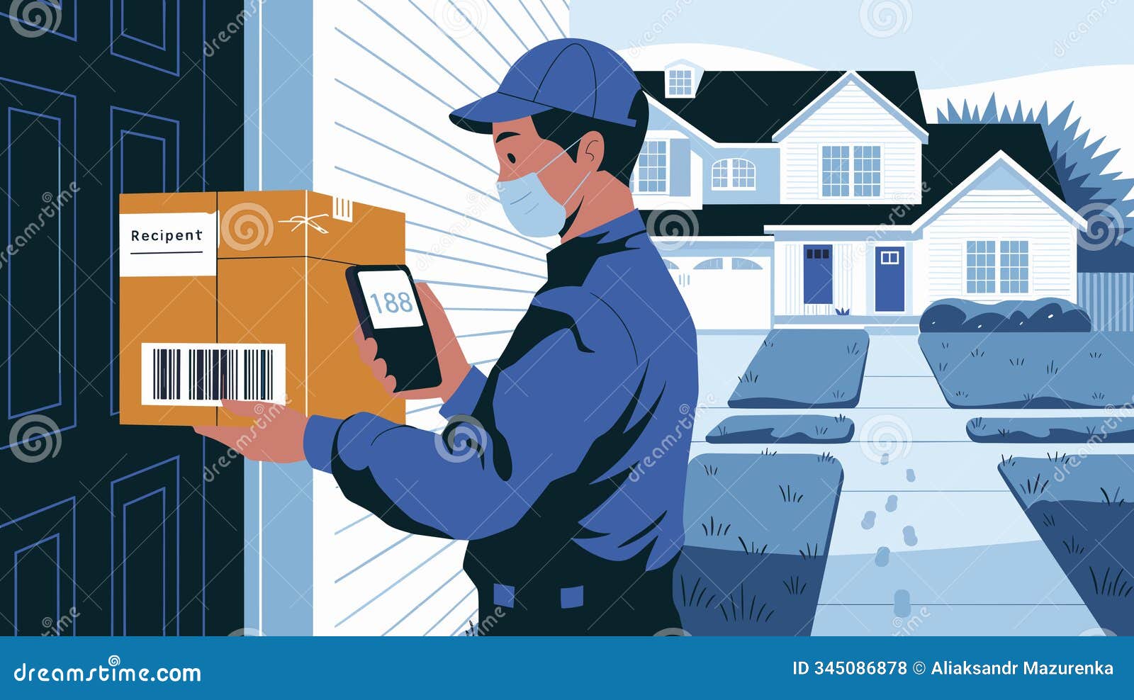 A Delivery Driver Scans a Package Barcode before Placing it on a ...