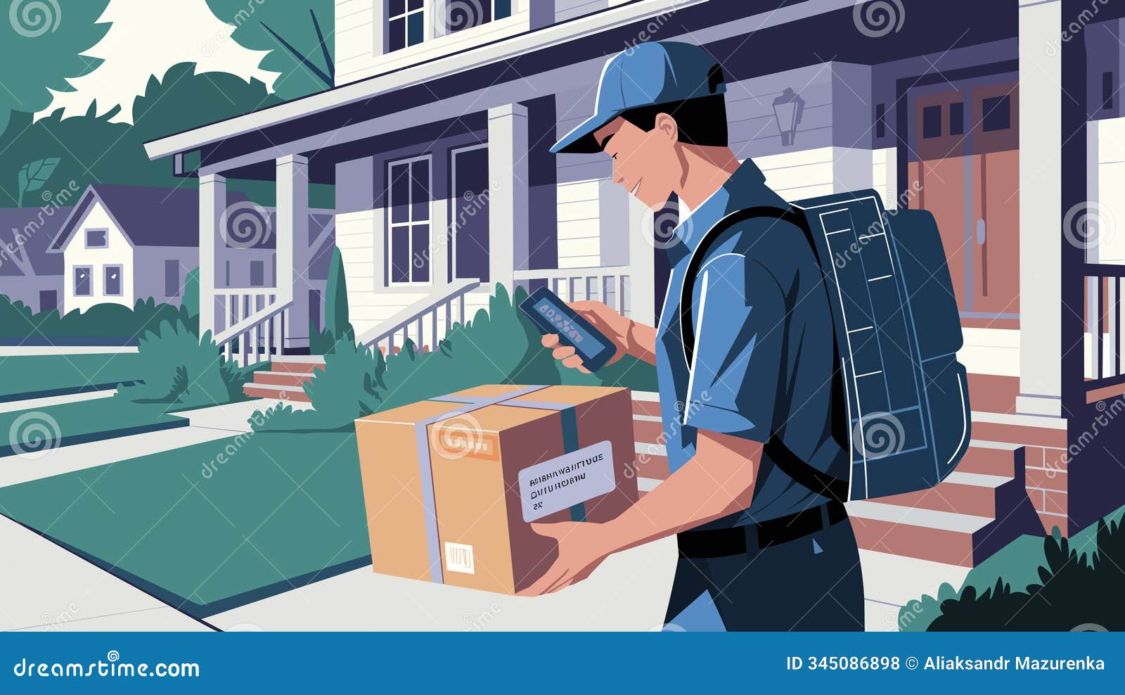 A Delivery Driver Scans a Package Barcode before Placing it on a ...