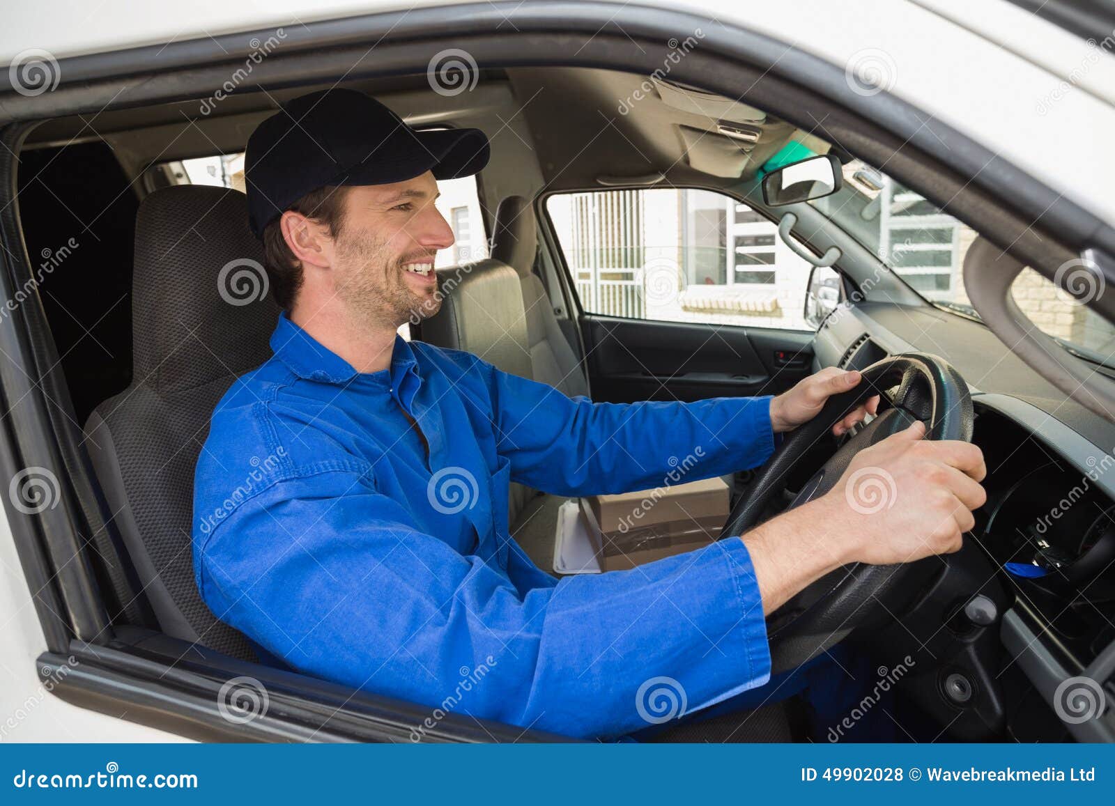 Delivery Driver Smiling in His Van Stock Photo - Image of delivery ...