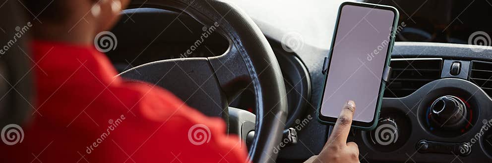 Delivery Driver Using Smartphone in Van Stock Photo - Image of ...
