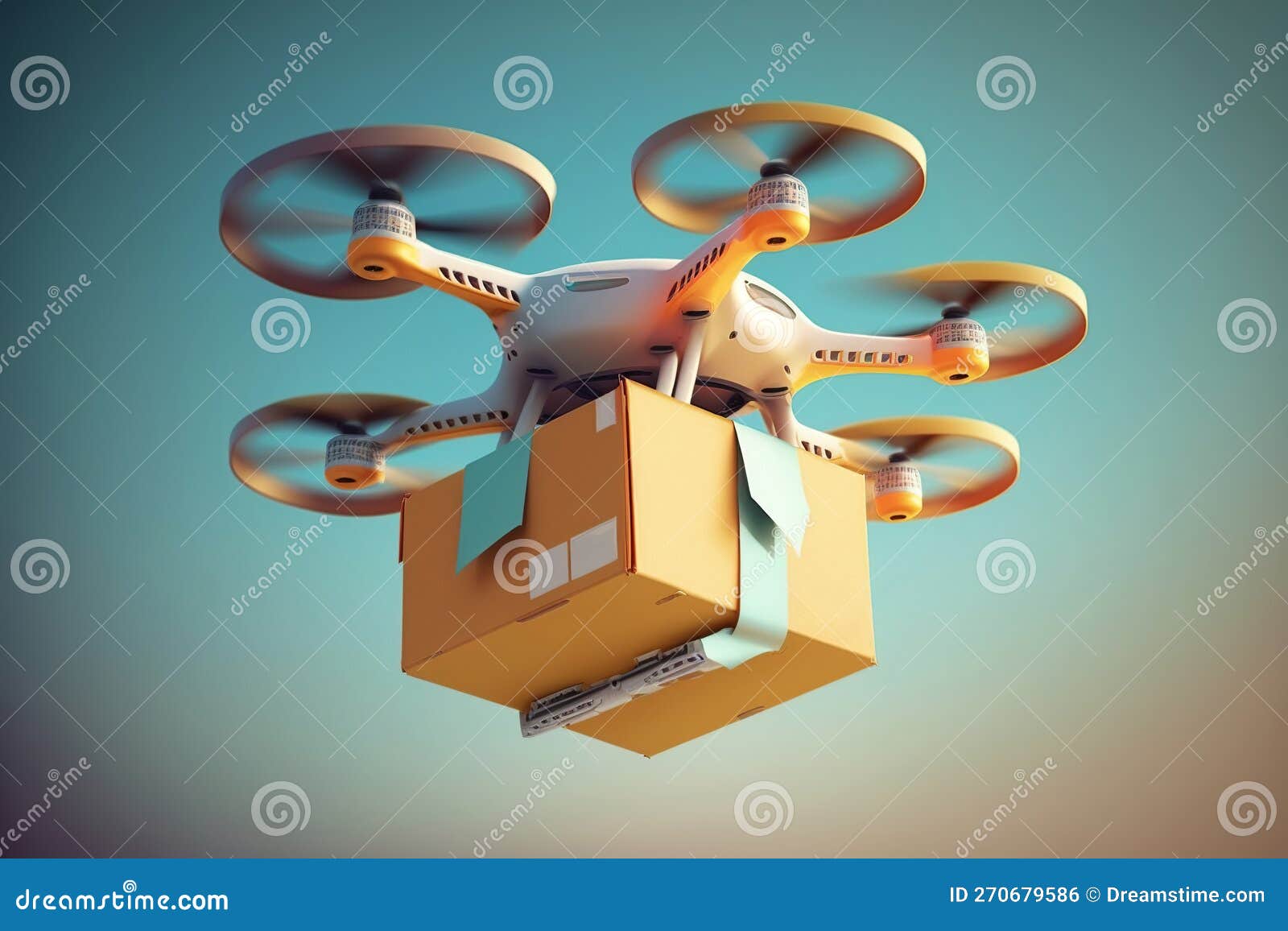 Delivery Drone, New Technologies. Drone Flying in Sky with Box Parcel ...
