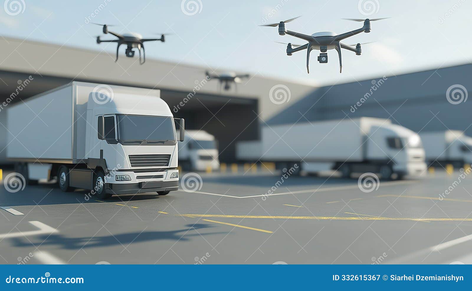 Delivery Drones Assist Trucks in a Logistics Hub during Daylight ...