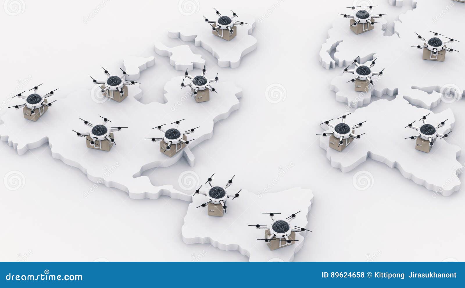 Delivery Drones on World Map Stock Illustration - Illustration of ...