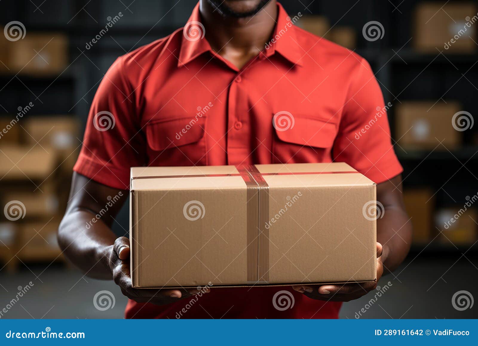 Delivery Employee Character Standing With Folder And Package On A ...