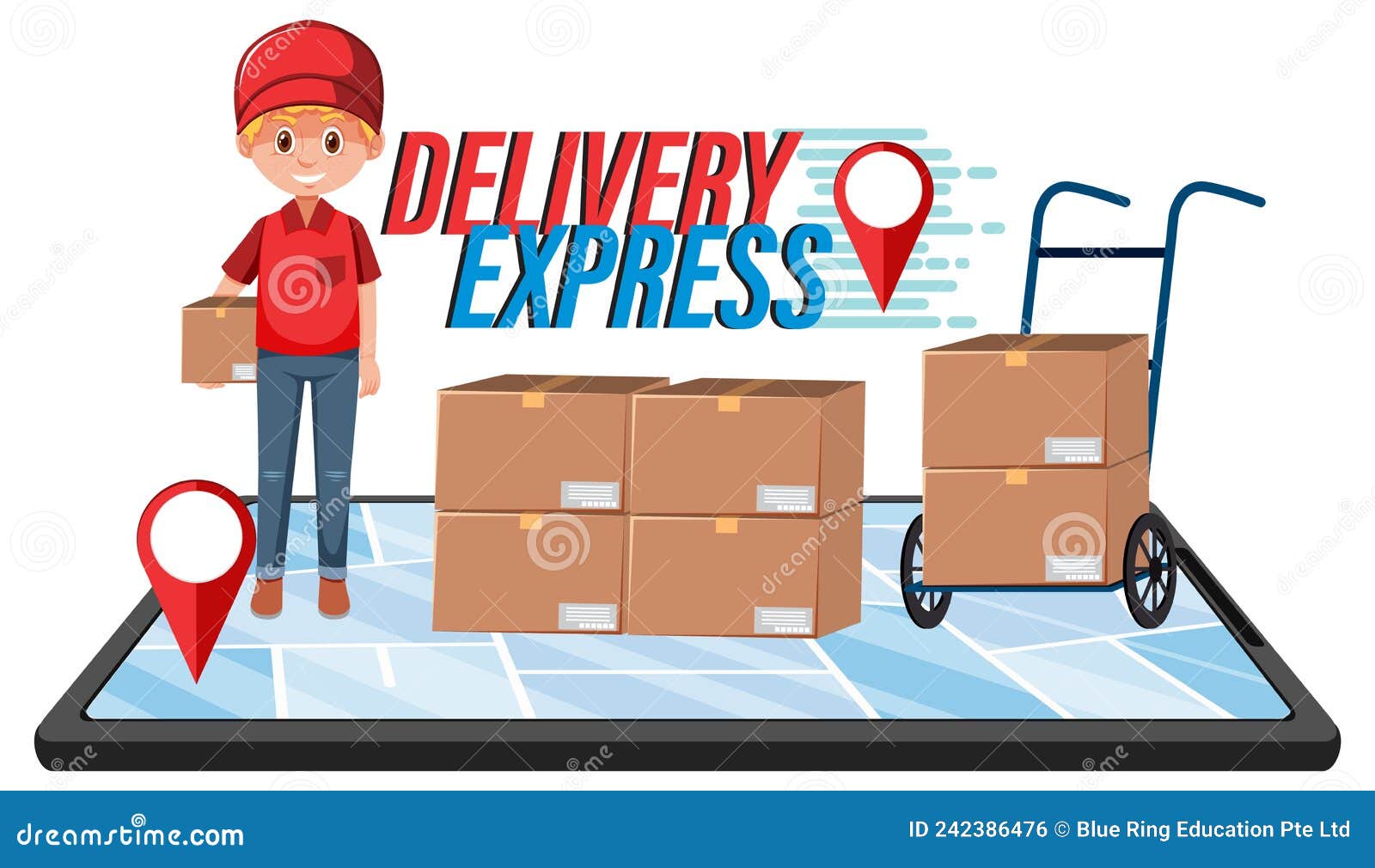 Delivery Express Wordmark with Courier Delivering Packages Stock Vector ...