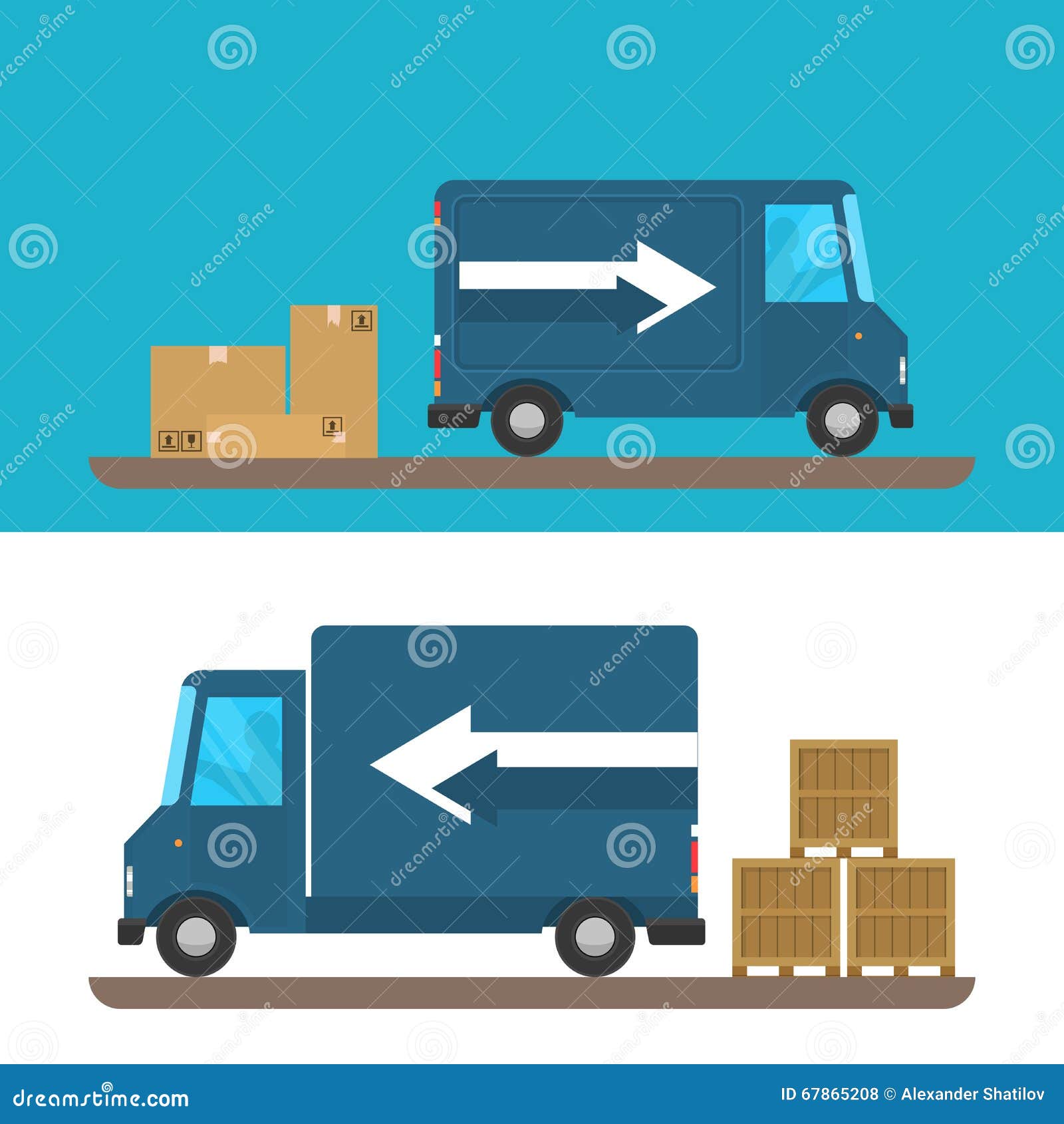 Delivery Of Goods By Car. Pickup Van And Truck Boxes. Vector ...