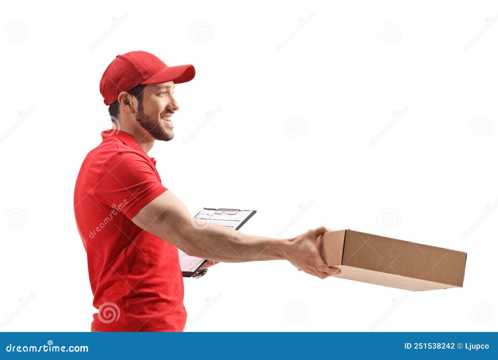 Delivery Guy Giving a Package Stock Photo - Image of cargo, cardboard ...