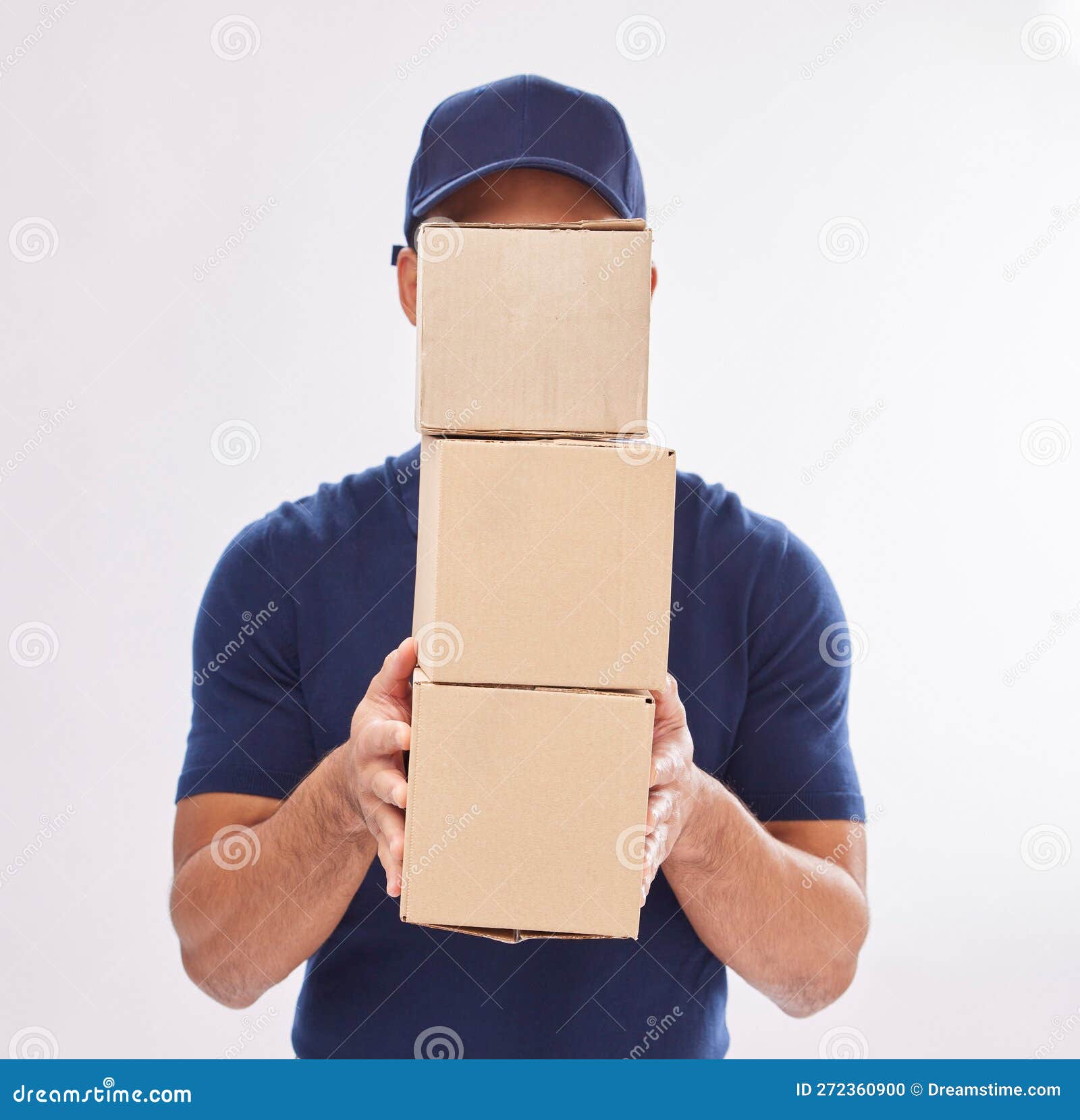 Delivery Guy Package, Shipping Boxes and Export Employee in Studio with ...