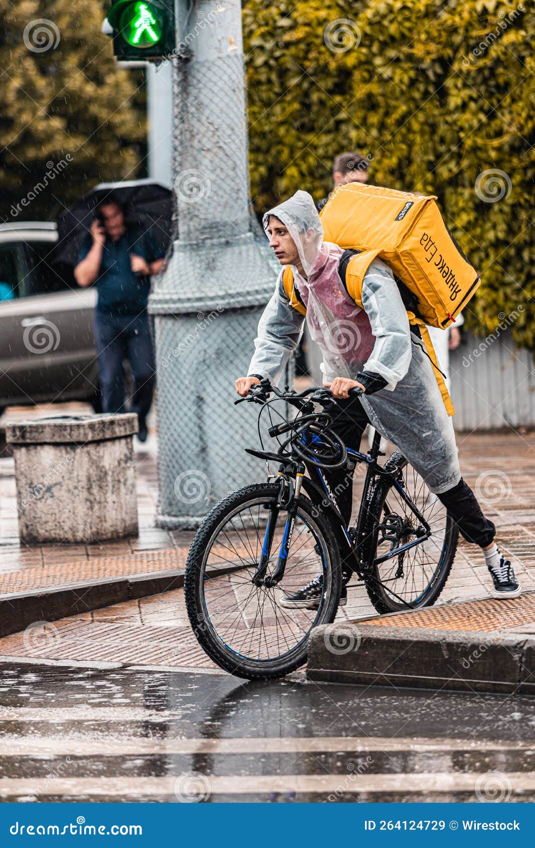 Delivery Guy in Raincoat Ride Bicycle Editorial Stock Image - Image of ...