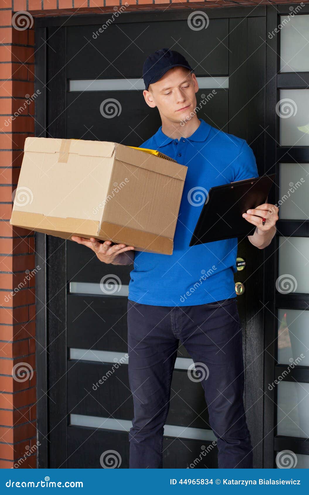 Delivery Guy Waiting for Client Stock Photo - Image of receipt, door ...