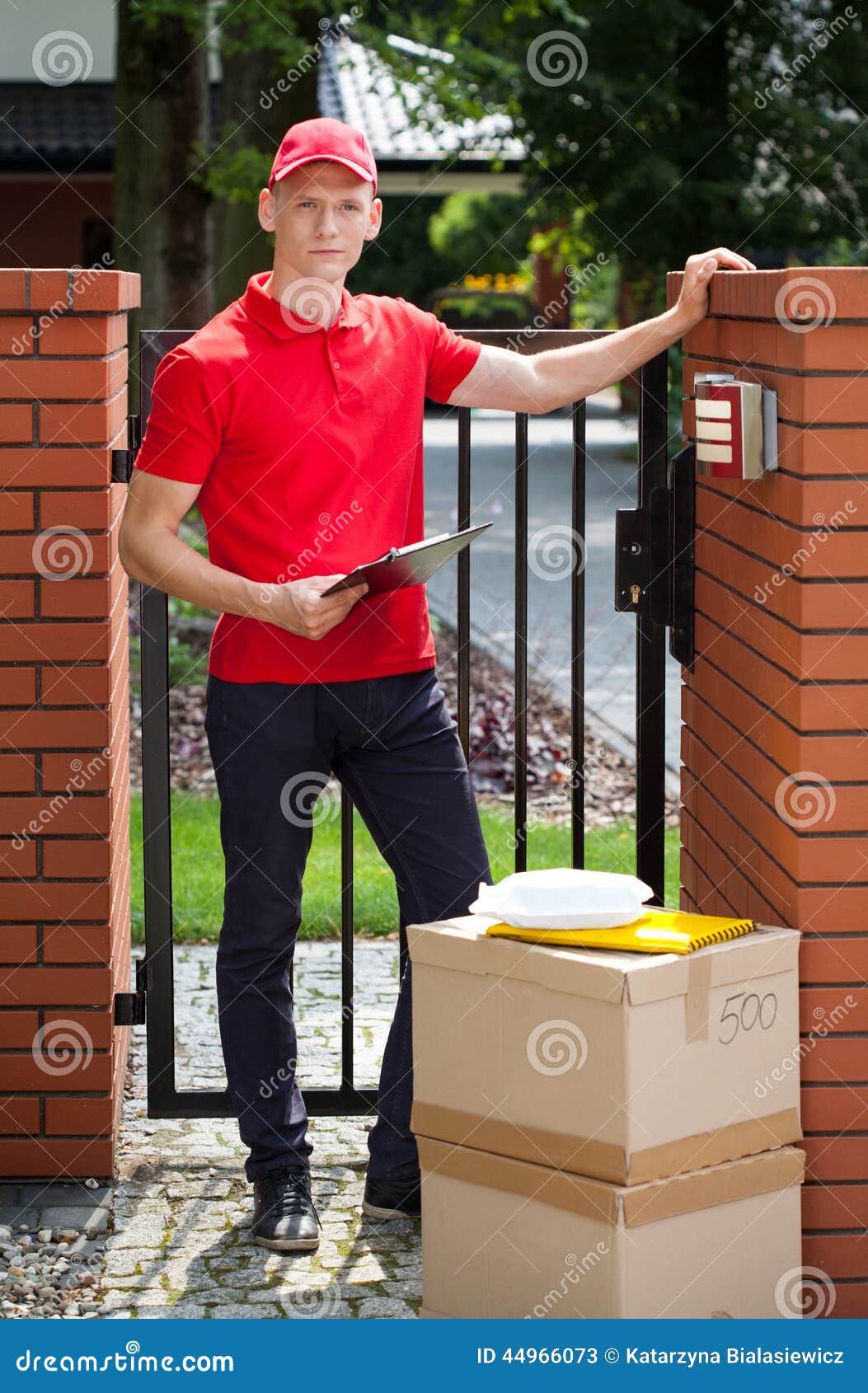 Delivery Guy Waiting for Customer Stock Image - Image of adult, courier ...