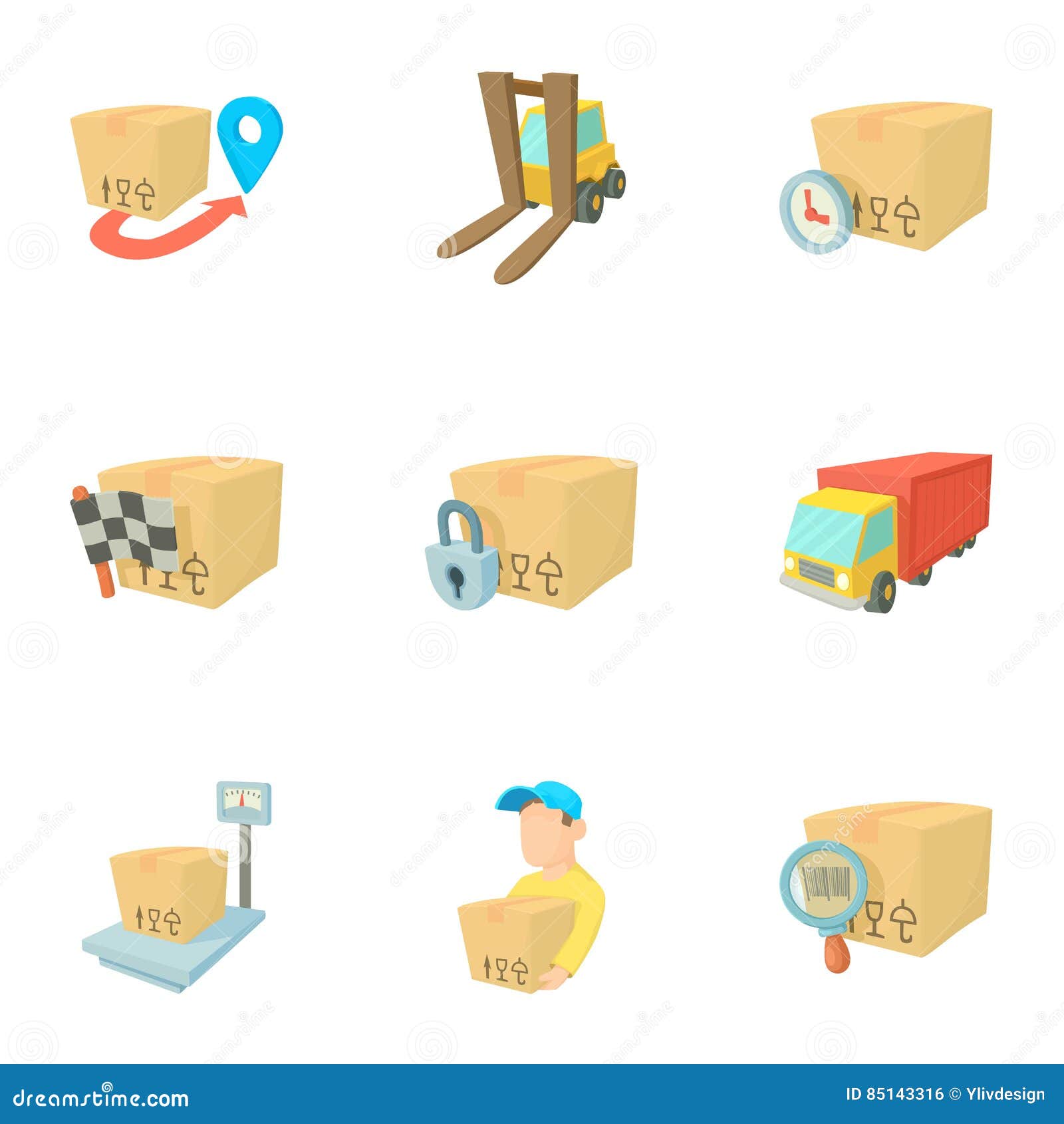 Delivery Icons Set, Cartoon Style Stock Vector - Illustration of ...