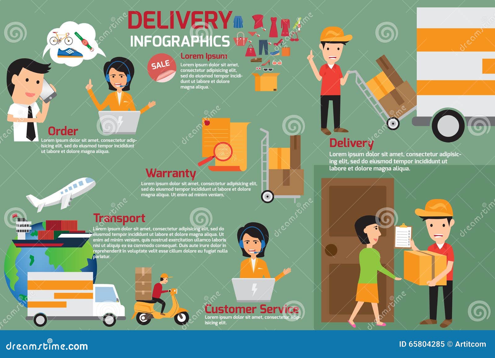 Delivery infographics. stock vector. Illustration of package - 65804285