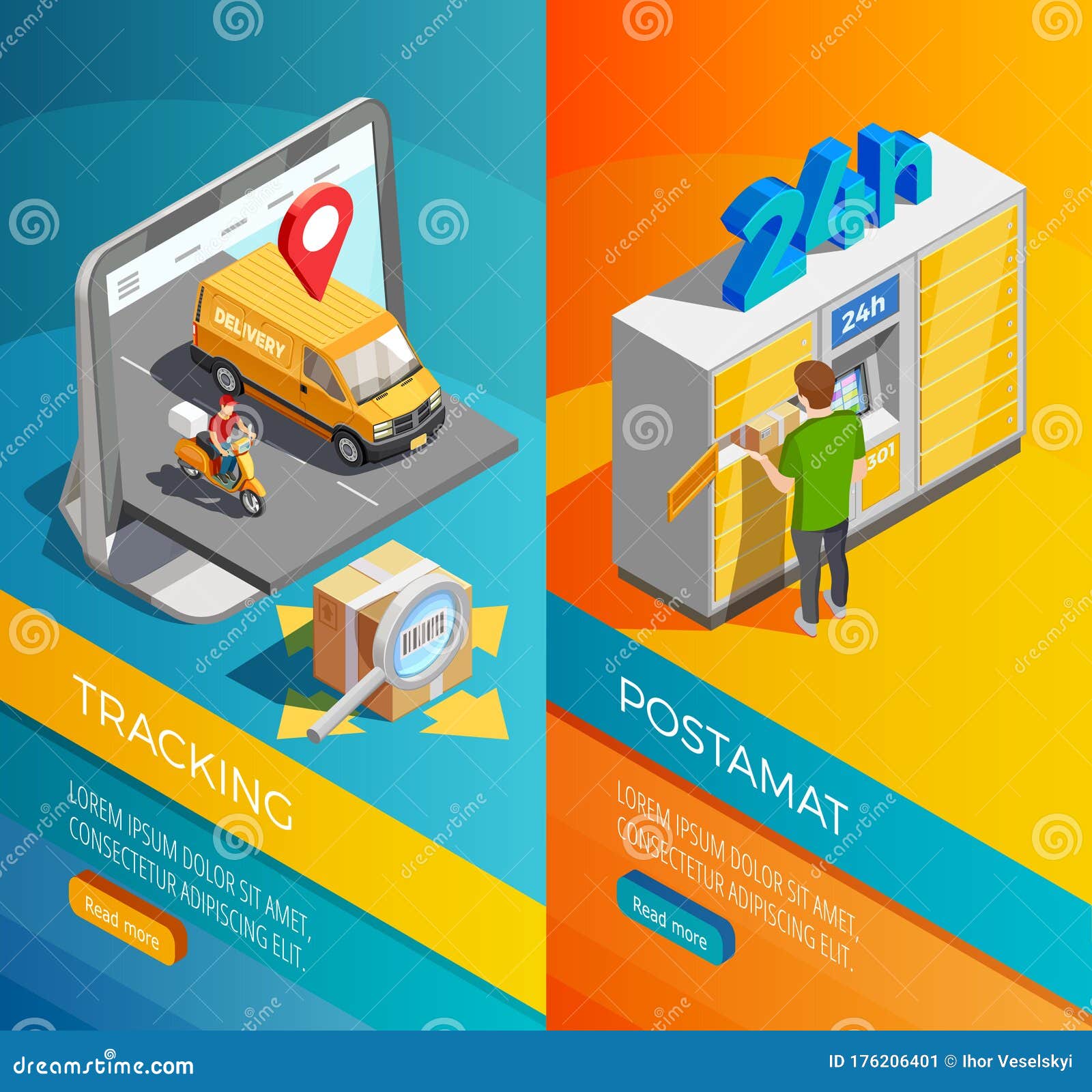 Delivery Isometric Vertical Banners Stock Vector - Illustration of ...