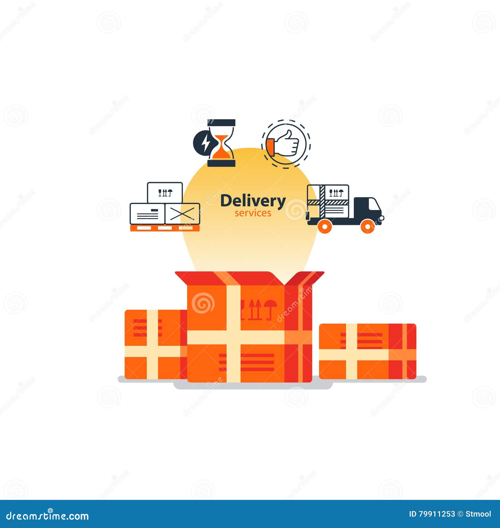 Delivery Logistics Icons Set, Move Boxes, Loading Truck, Time Stock ...