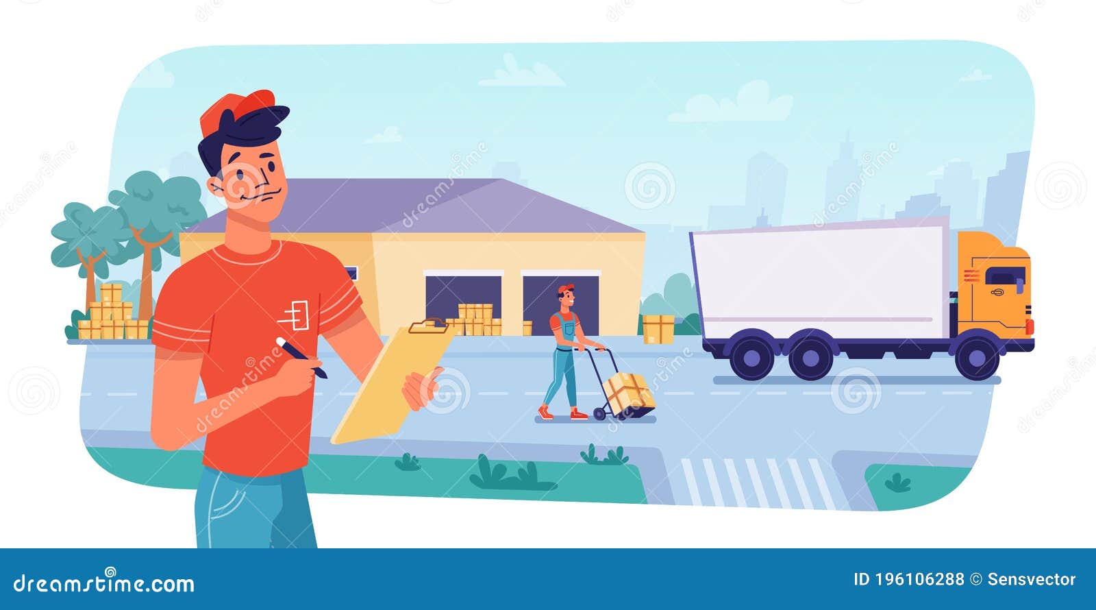 Delivery Logistics, Warehouse Parcels Load, Unload Stock Vector ...