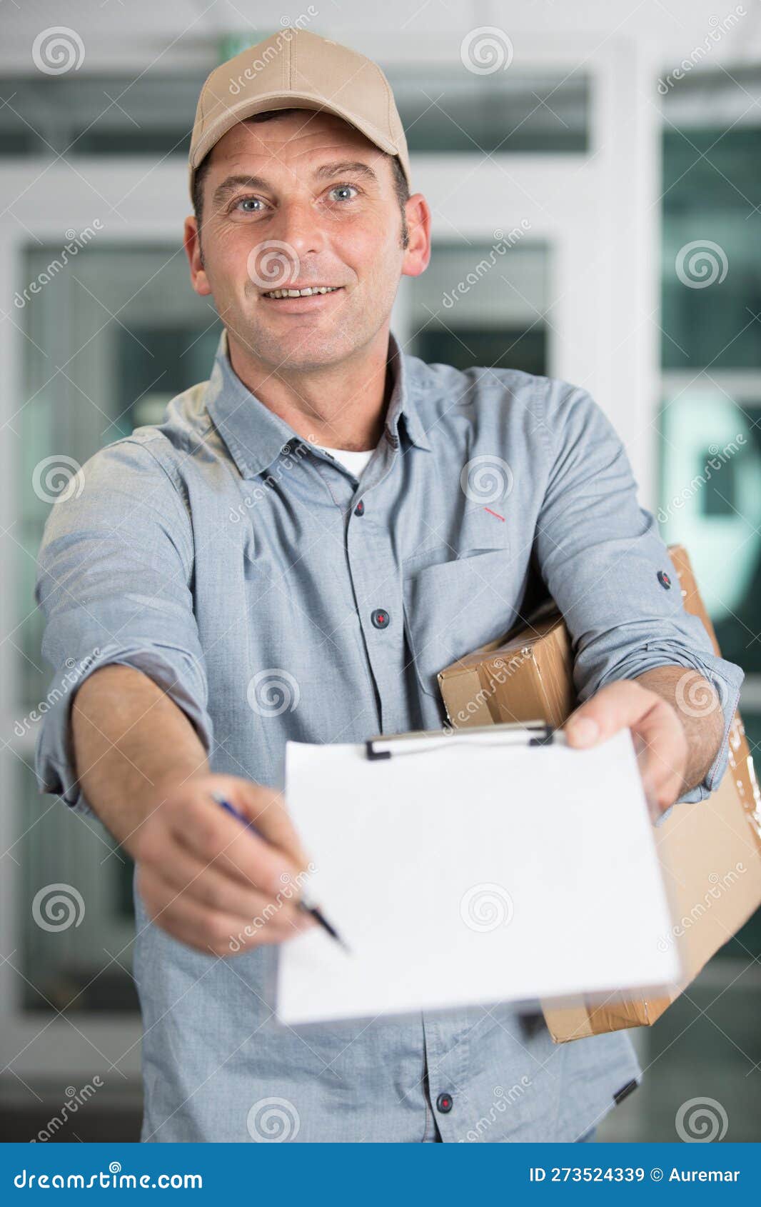 Delivery Man Ask To Sign Invoice Stock Image - Image of delivering ...