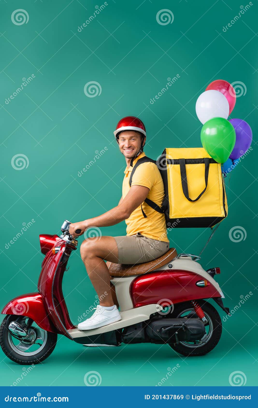 Delivery Man with Backpack Riding Scooter Stock Image - Image of worker ...