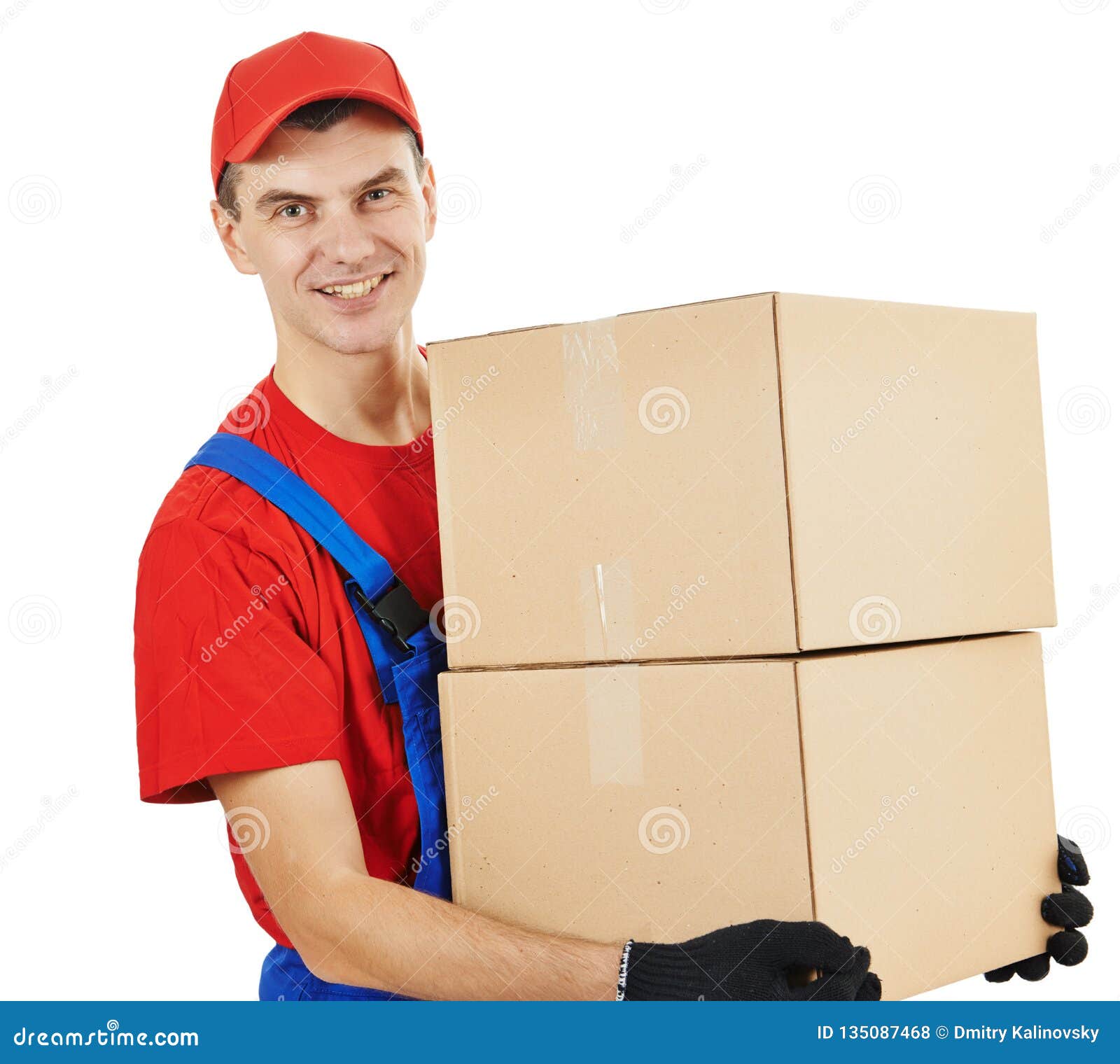 Delivery Man with Box and Cardboard Stock Photo - Image of male ...